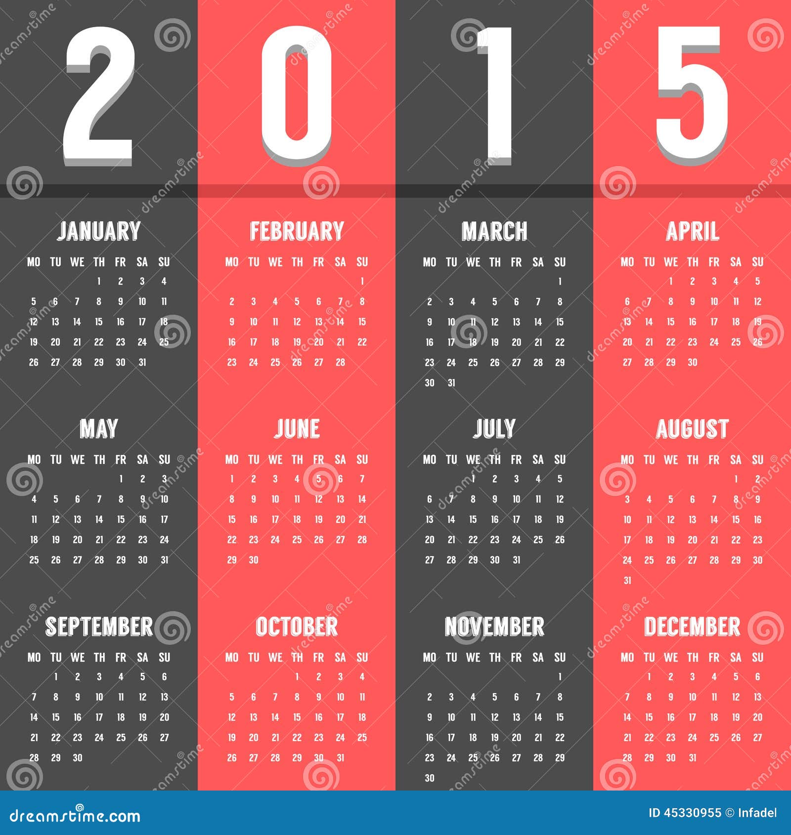 Black and Red European Calendar of 2015 Year Stock Vector ...