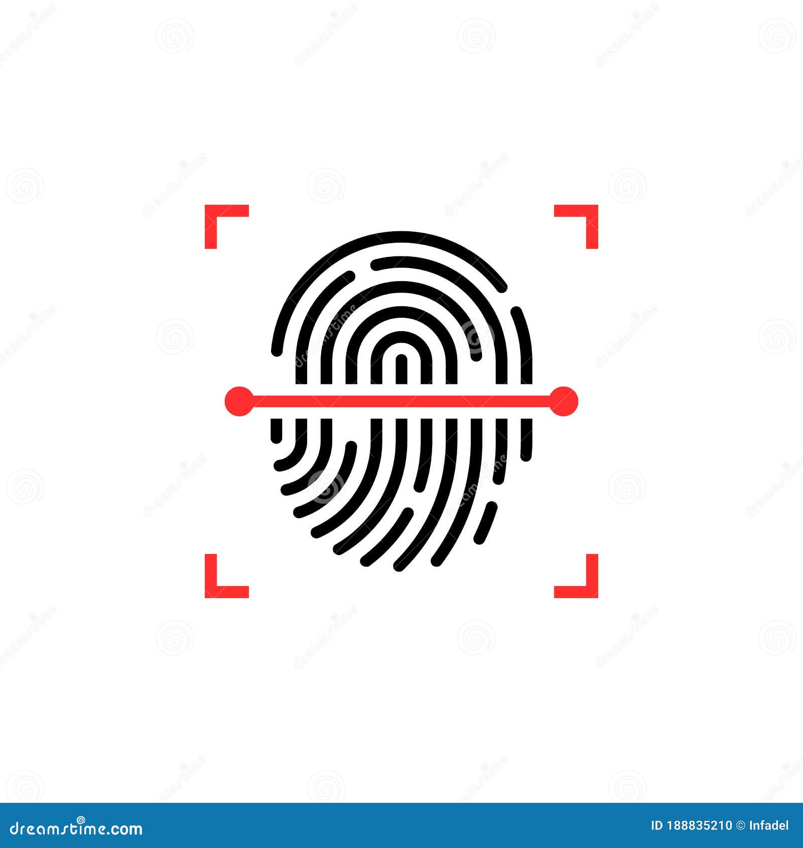 Black and Red Fingerprint Thin Line Scanner Stock Vector - Illustration ...