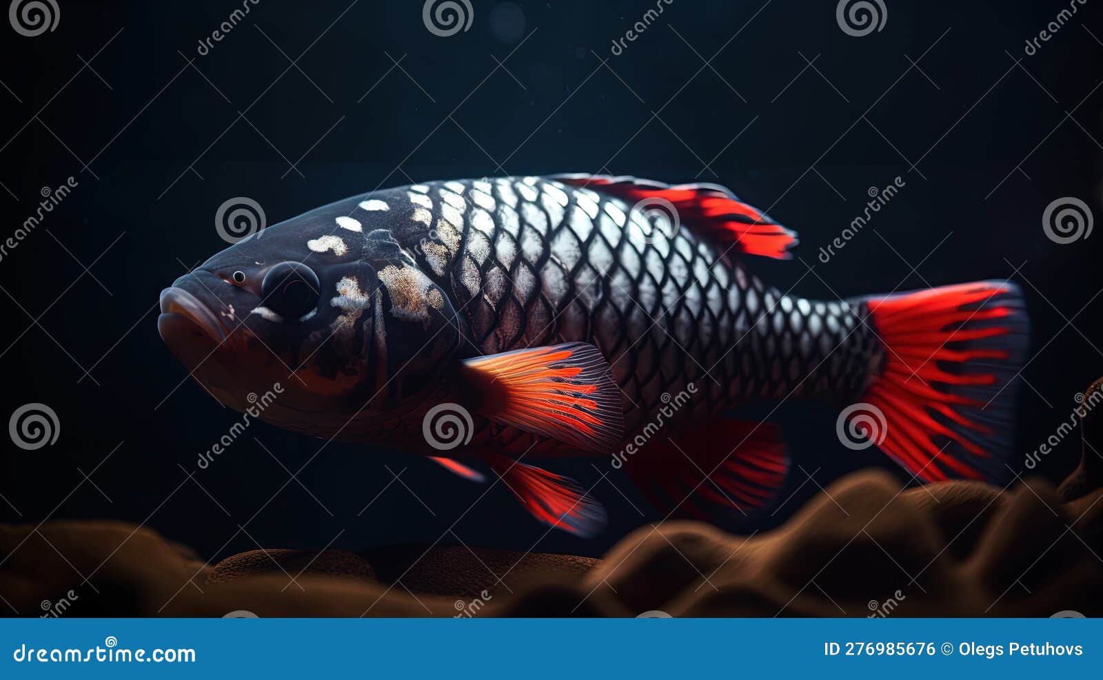 A Black and Red Fish with White Spots on it S Face Stock Illustration ...