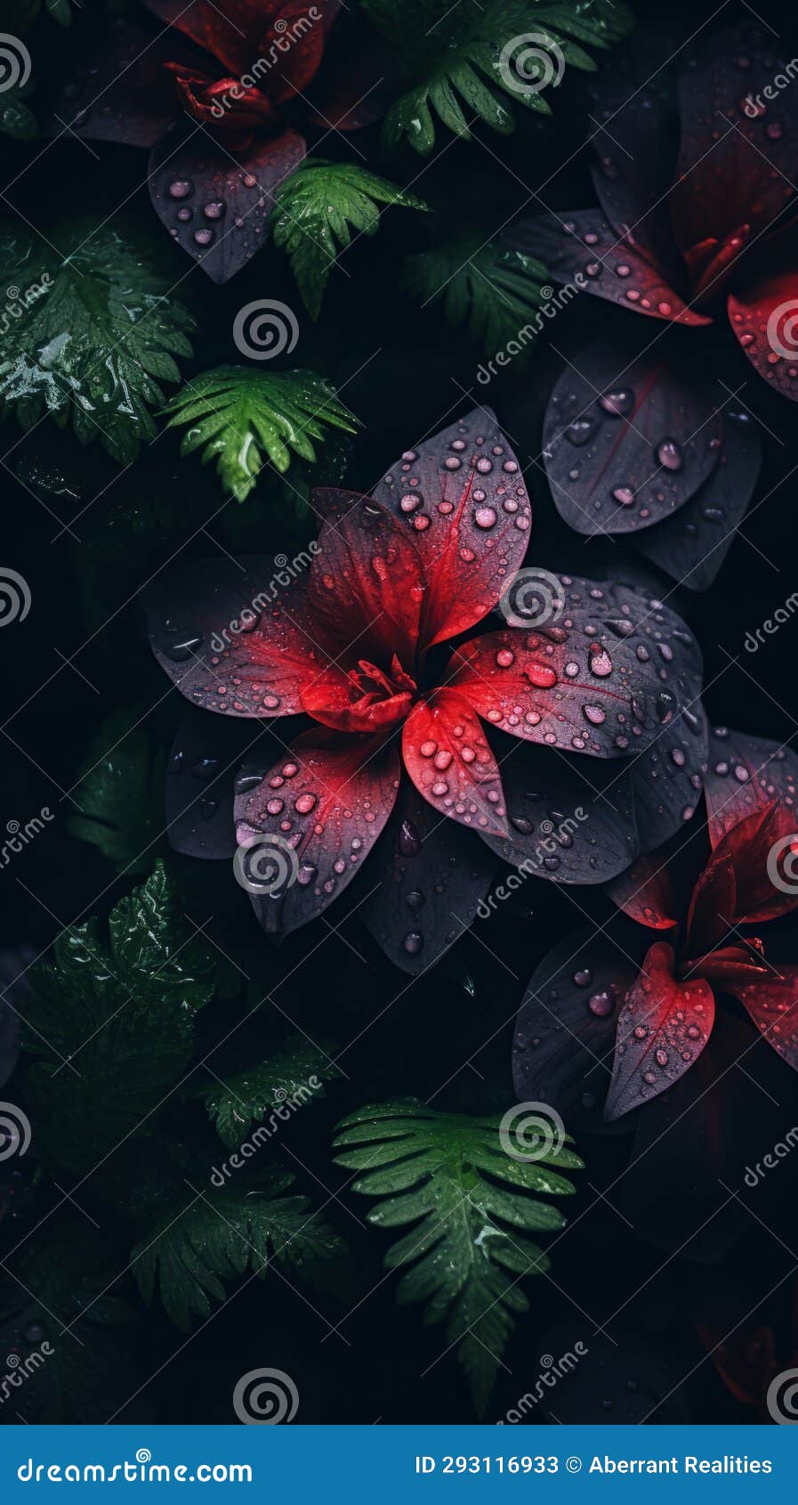 Black and Red Flowers with Water Droplets on Them Stock Illustration ...
