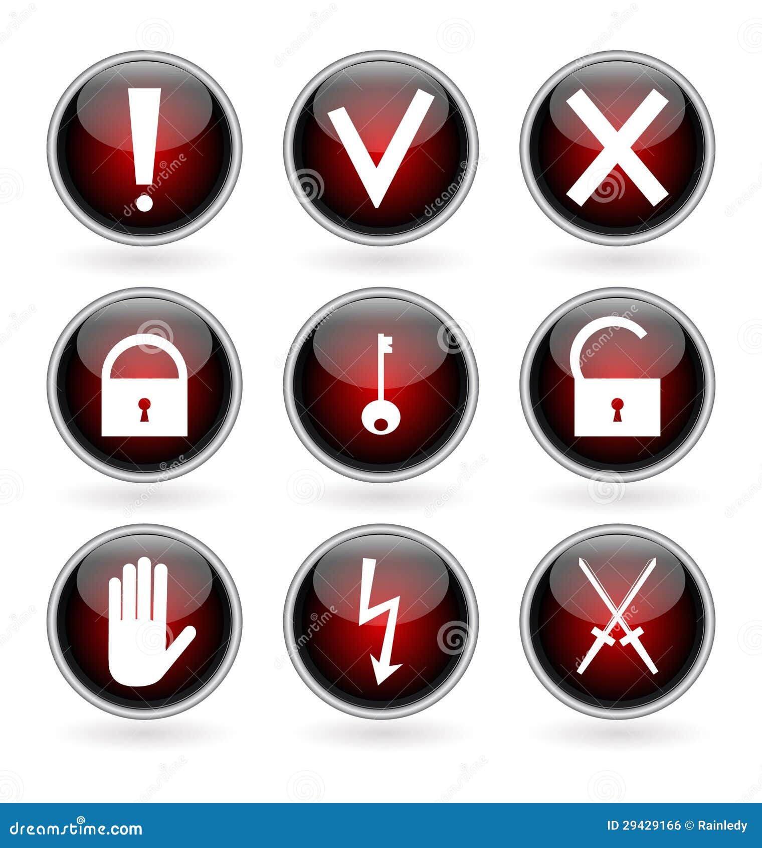 Black and Red Glossy Buttons with Security, Hazard and Warning Signs ...