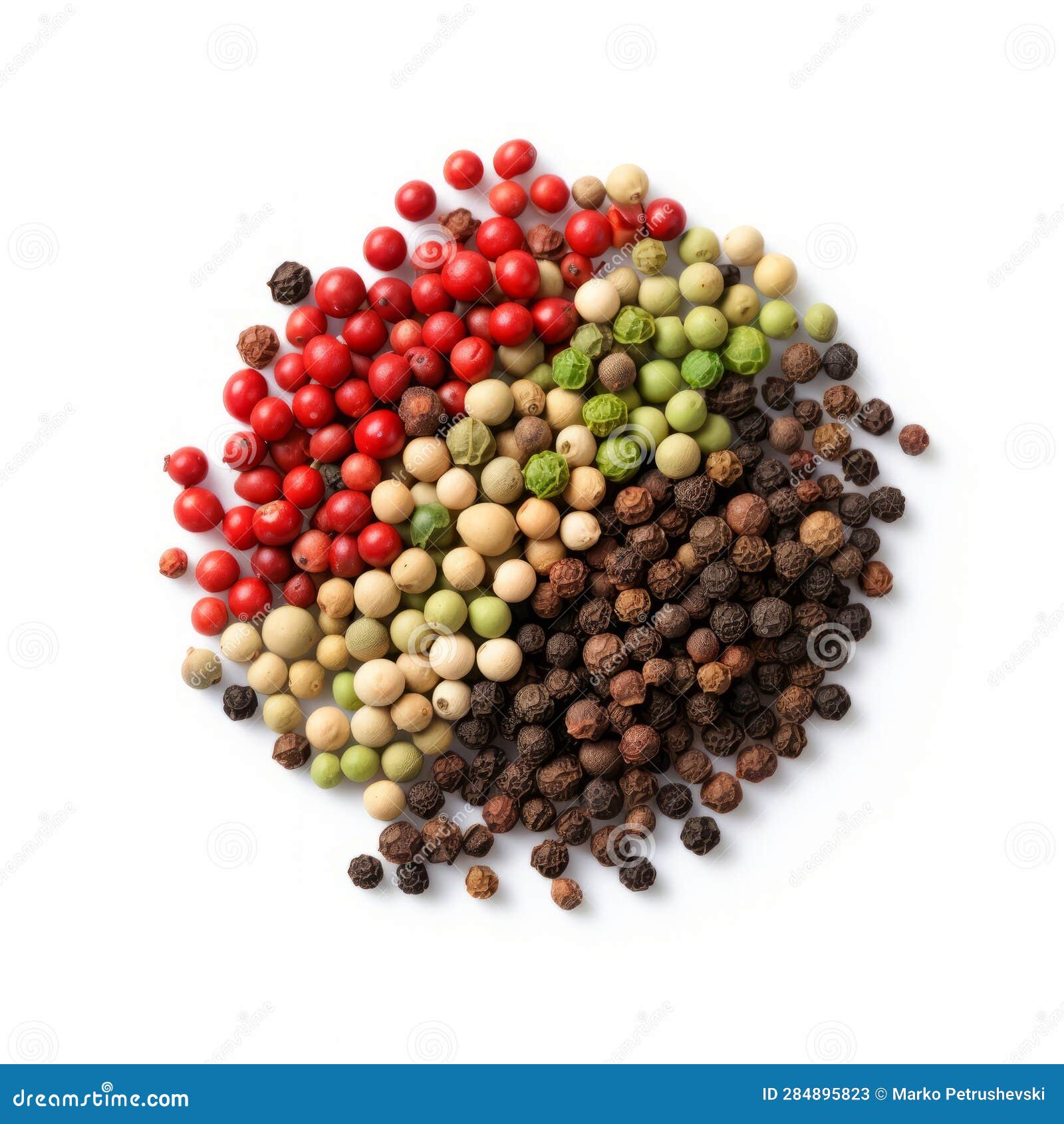 Black, Red, Green, White and Allspice Peppercorns Isolated on White ...