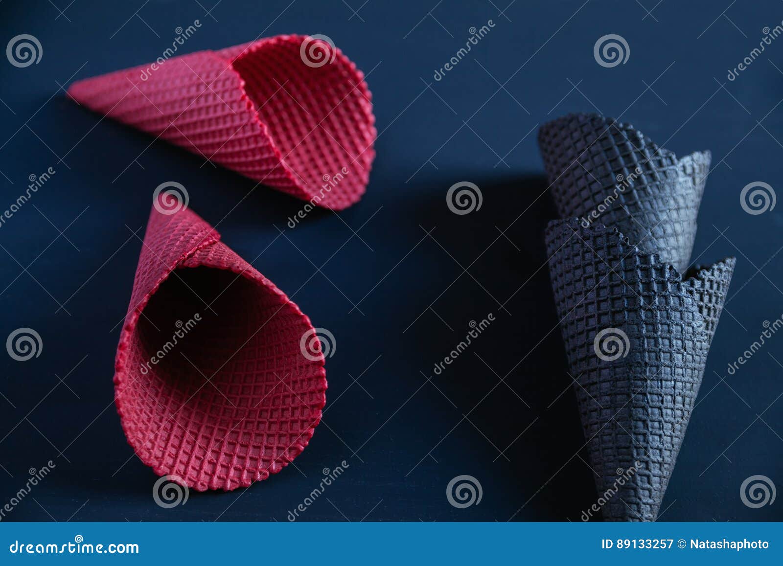 Black and Red Ice Cream Cones Stock Image - Image of material, plank ...