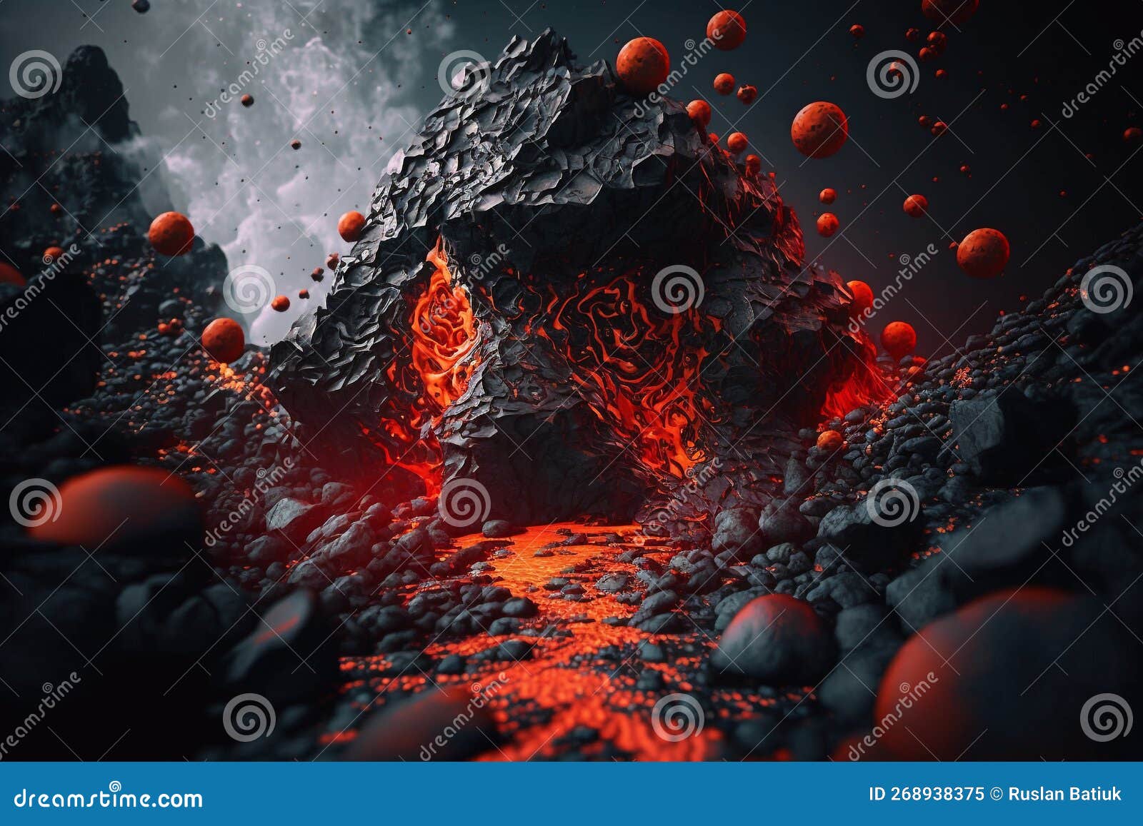 Black Red Lava Volcano Background with Abstract Box Rectangle Geometric ...