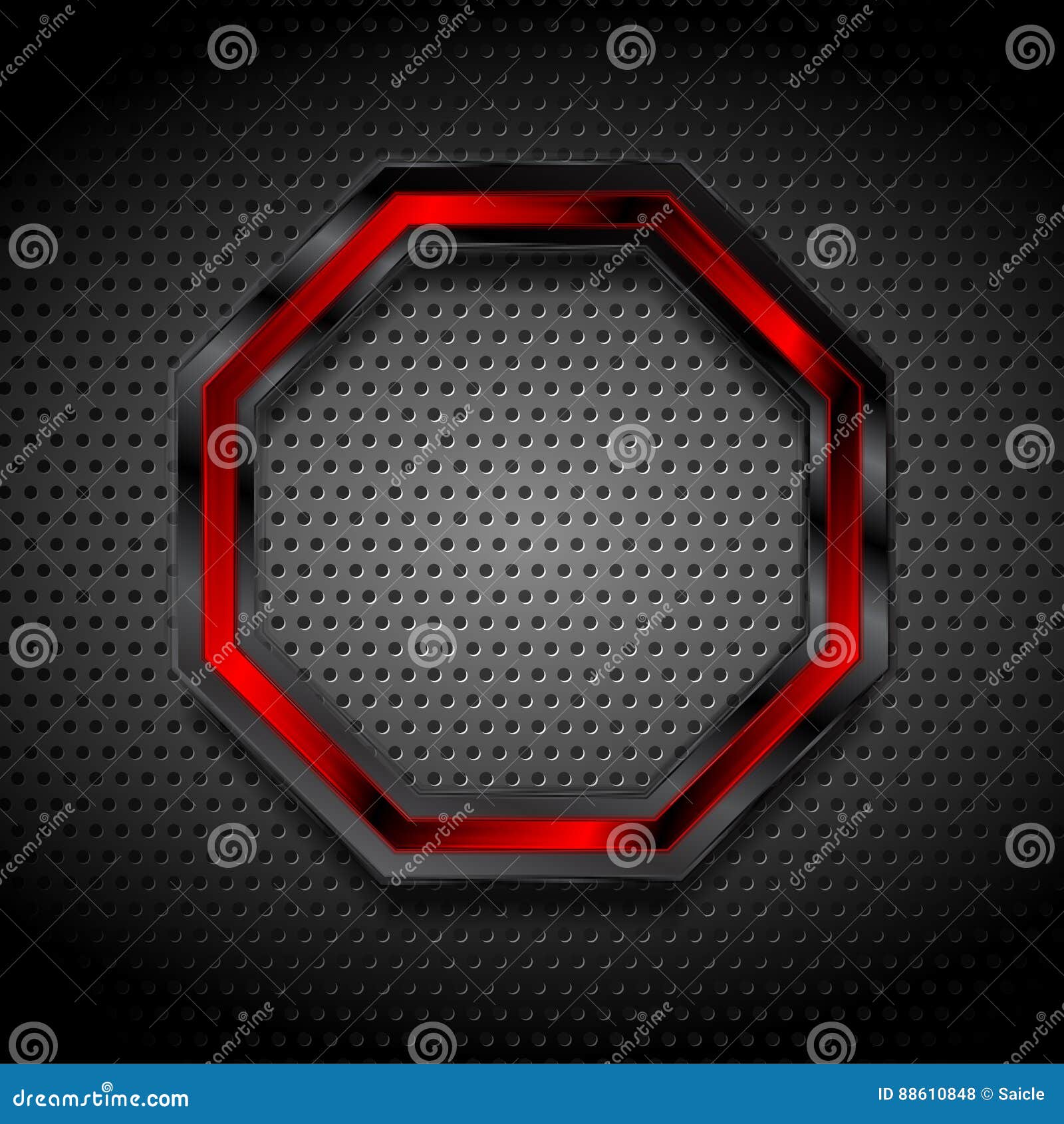 Black and Red Octagon on Perforated Metallic Texture Stock Vector ...