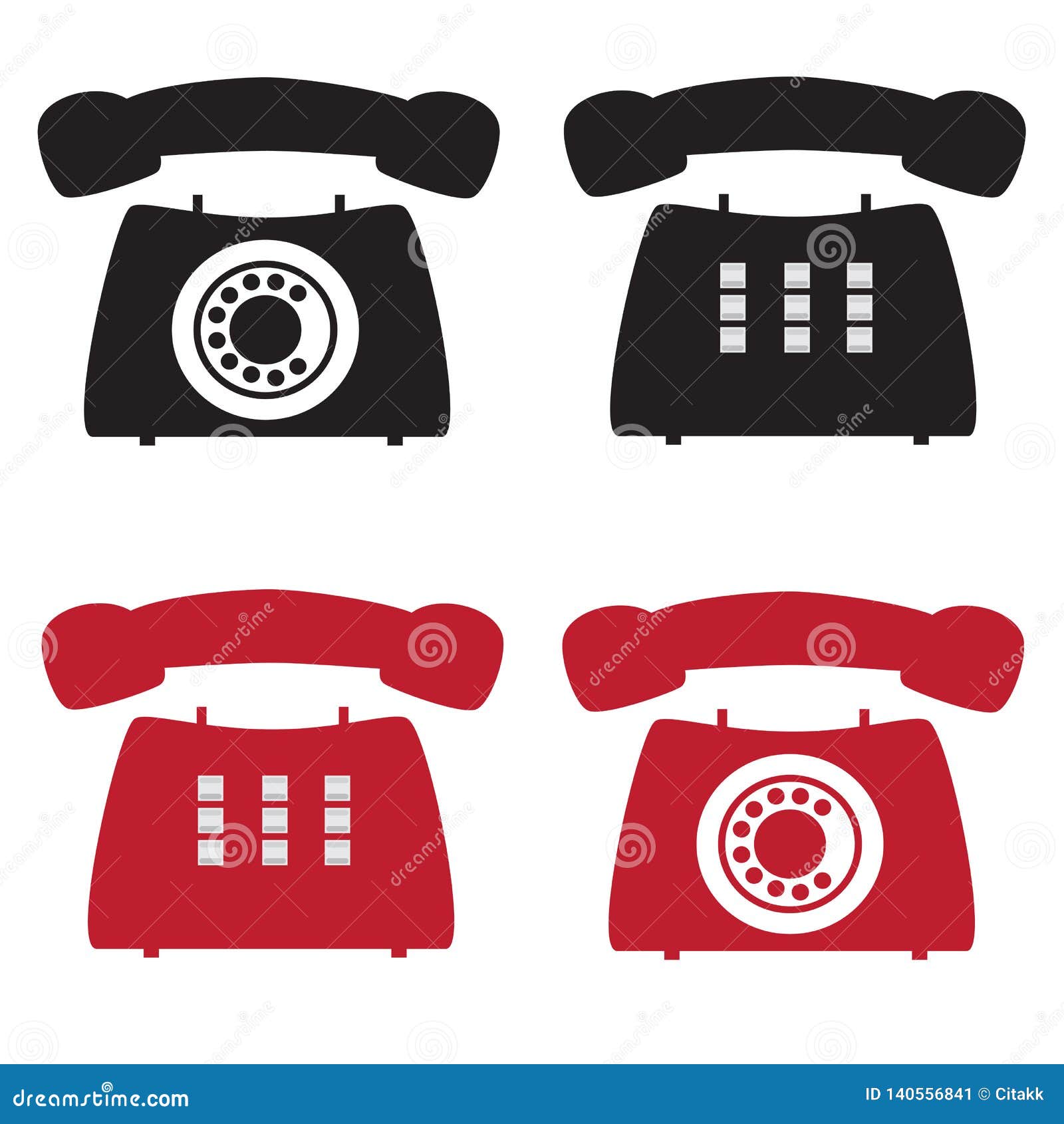Black red phone icon set stock vector. Illustration of call - 140556841