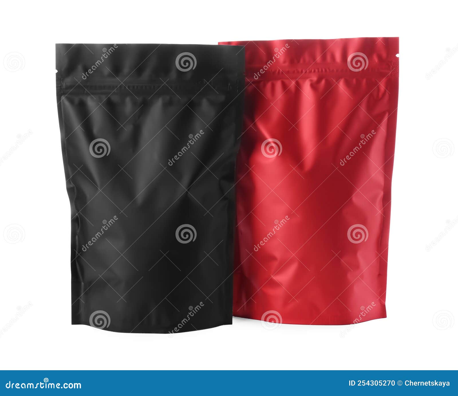 Black and Red Resealable Foil Packages Isolated on White Stock Photo ...