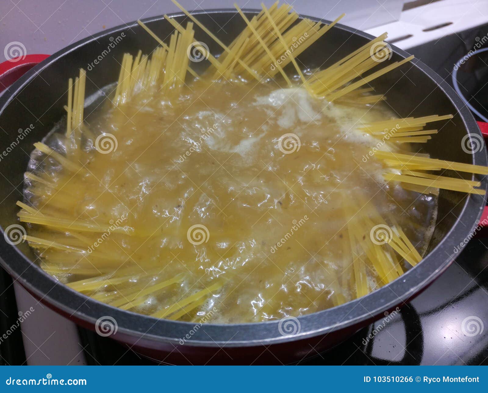 Hot water boiling in pasta stock photo. Image of black - 103510266