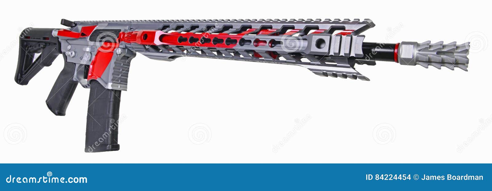 Black, Red & Silver AR15 Rifle Isolated on White Background. Stock ...