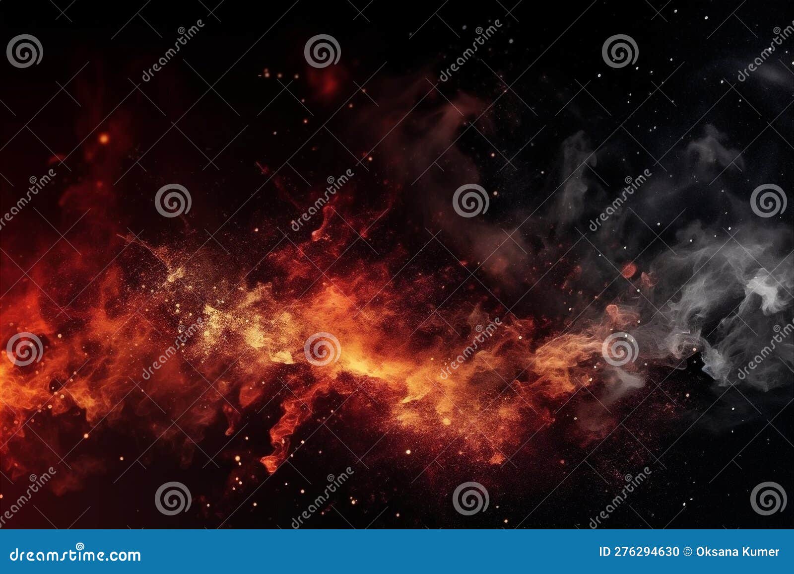 Smoky Fire. Sparks Of Fiery Heat, Red Hot Coals, Metal Ignite Smog ...