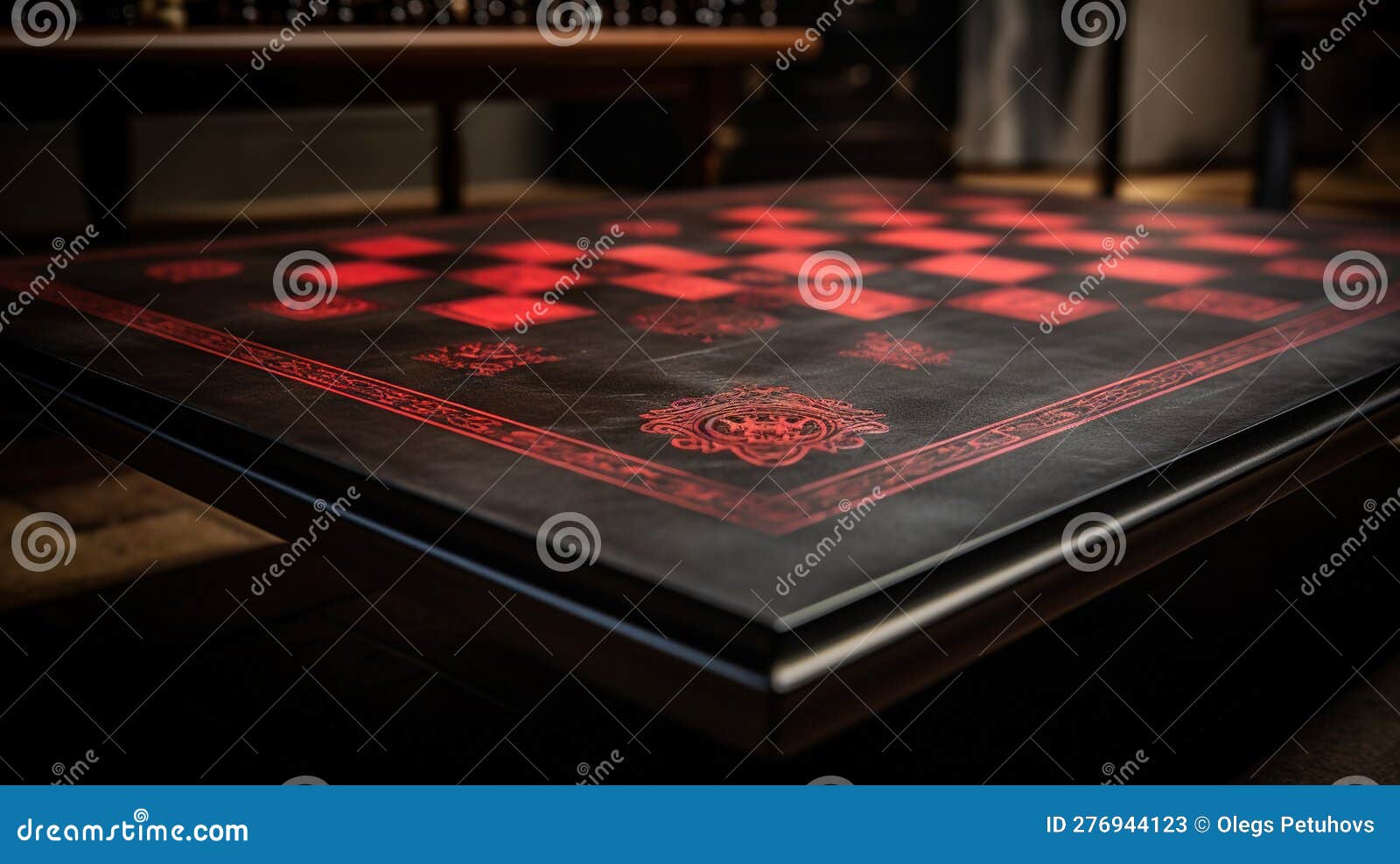 A Black and Red Table with a Checkerboard Pattern on it Stock Image ...