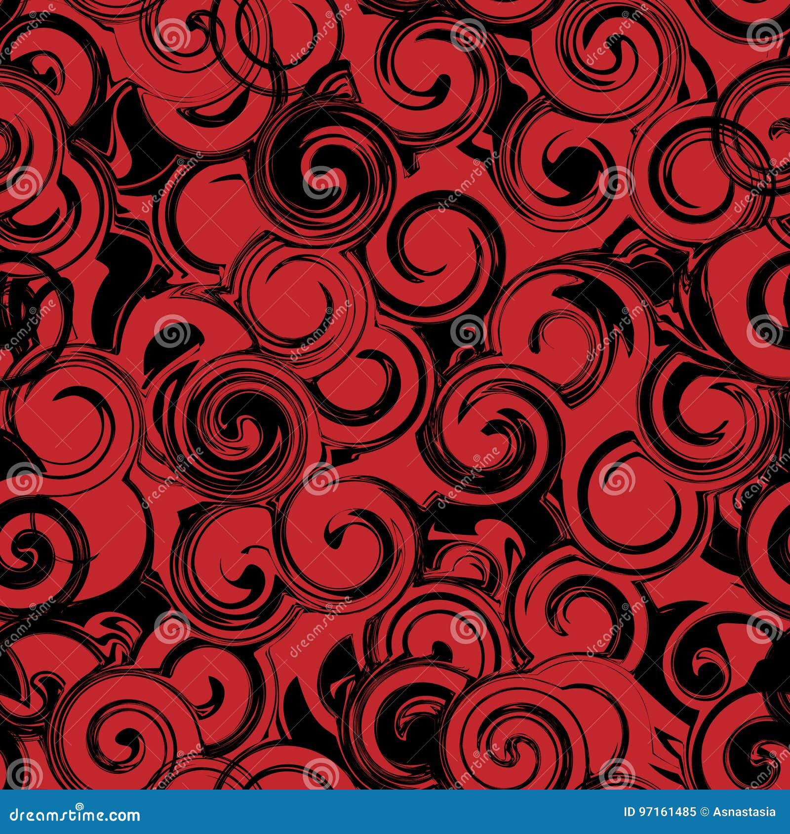 Black and Red Twirl Seamless Pattern. Abstract Texture with Twirls ...