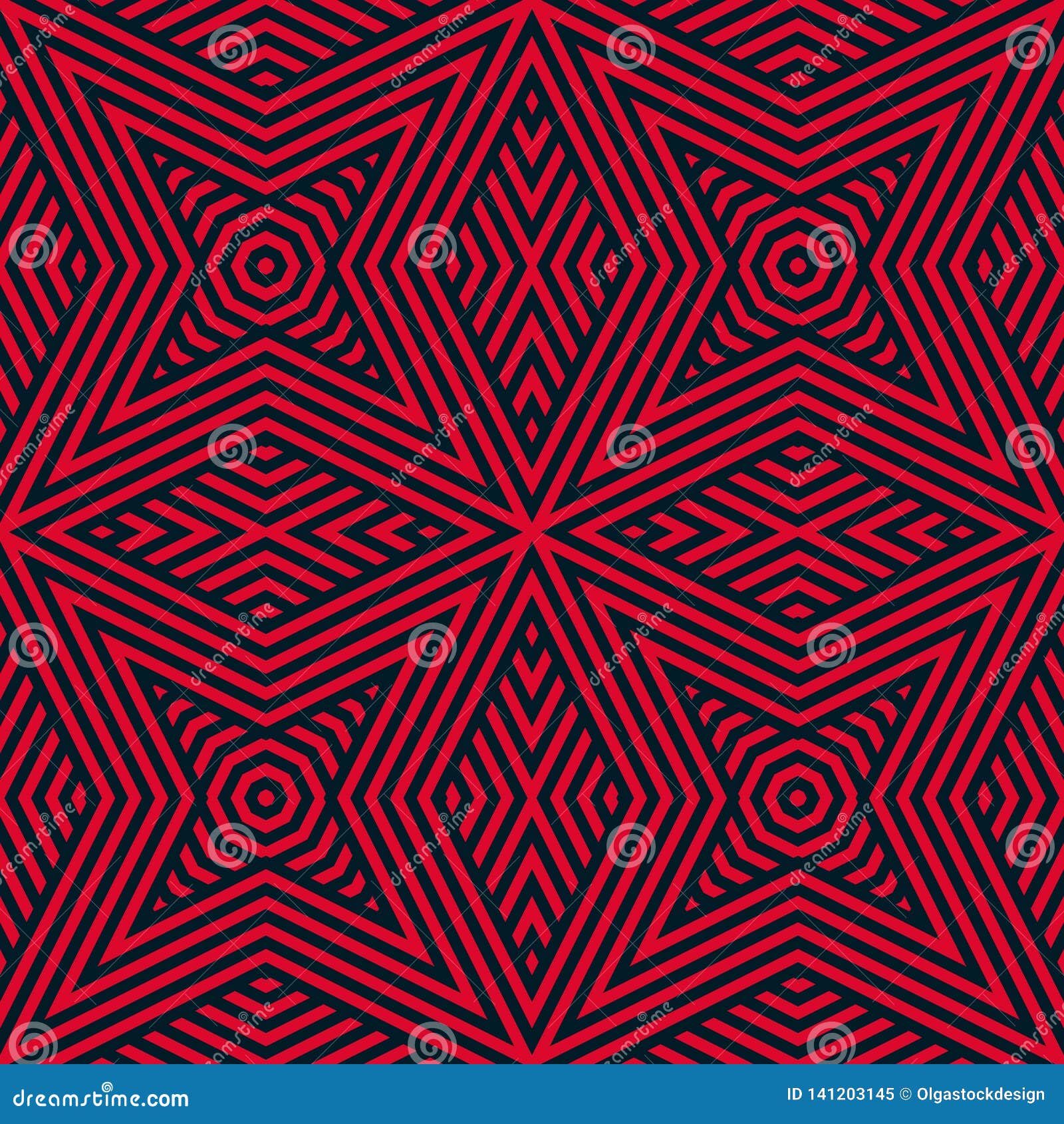 Black and Red Vector Geometric Lines Seamless Pattern with Rhombuses ...