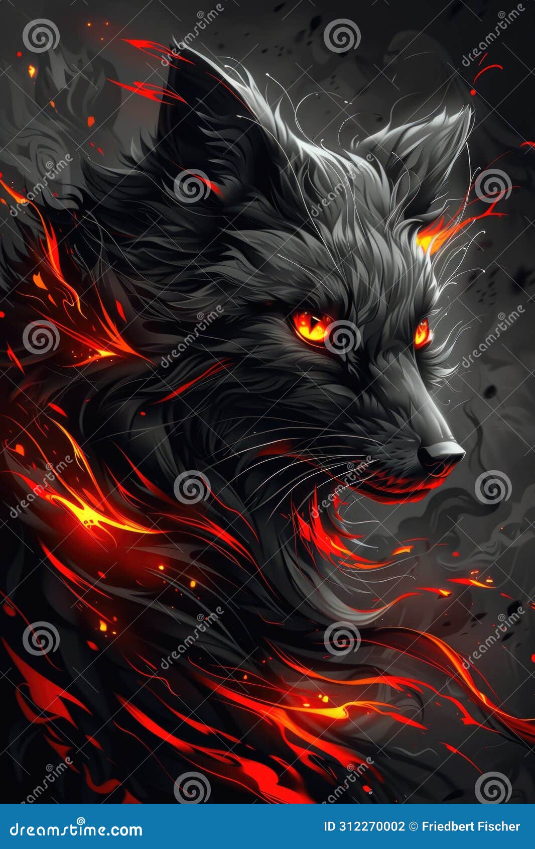 A Black and Red Wolf with Glowing Eyes Stock Illustration ...