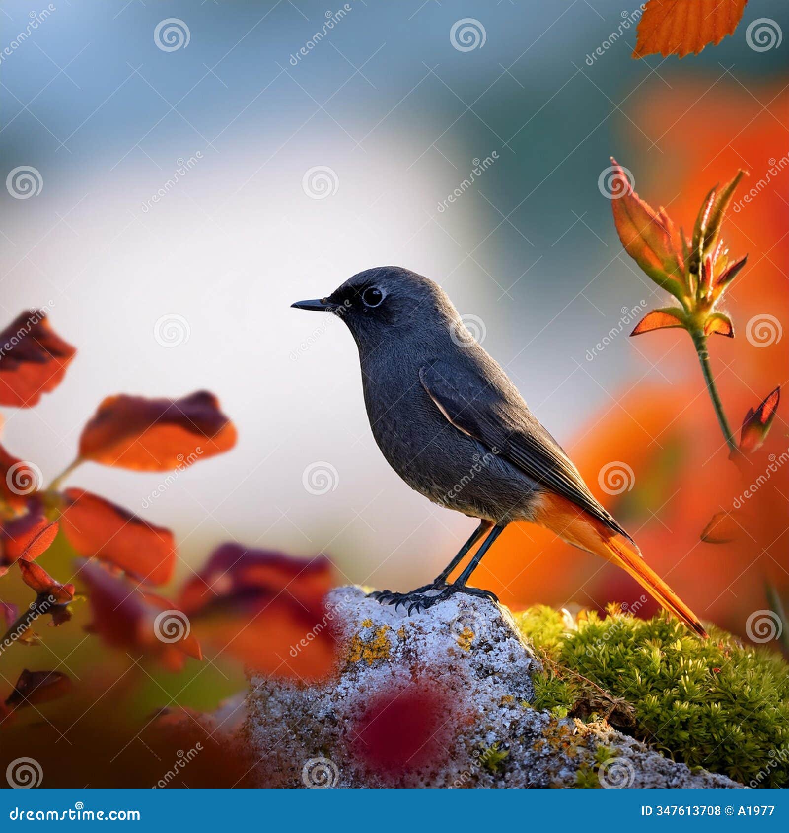 Redstart Bird With Nest And Eggs, Oak Leaves. Isolated Composition On ...