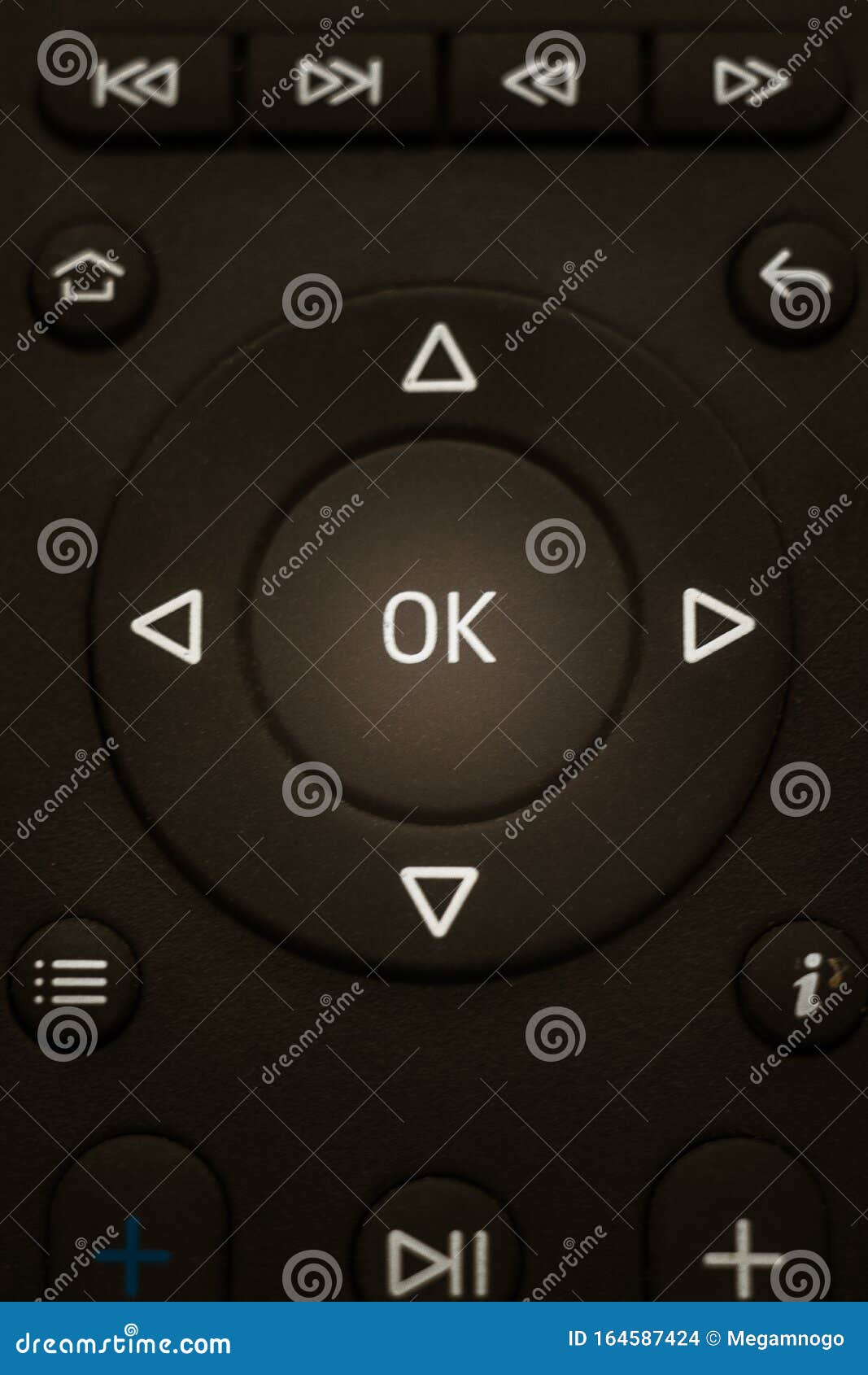 Black Remote Control Close-up, OK Menu in Center Stock Photo - Image of ...