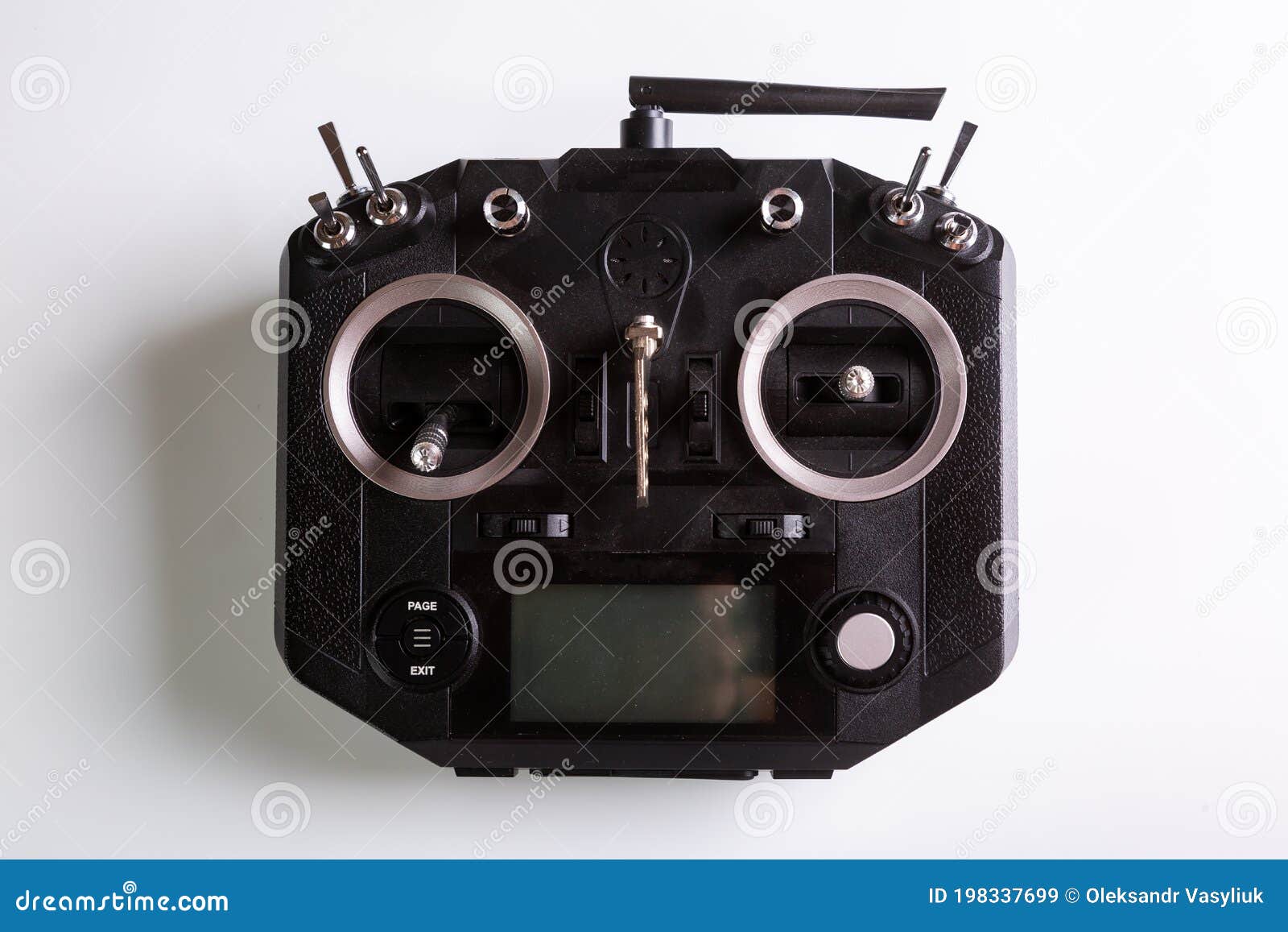 Black Remote Control for Drone. Top View on White Background ...