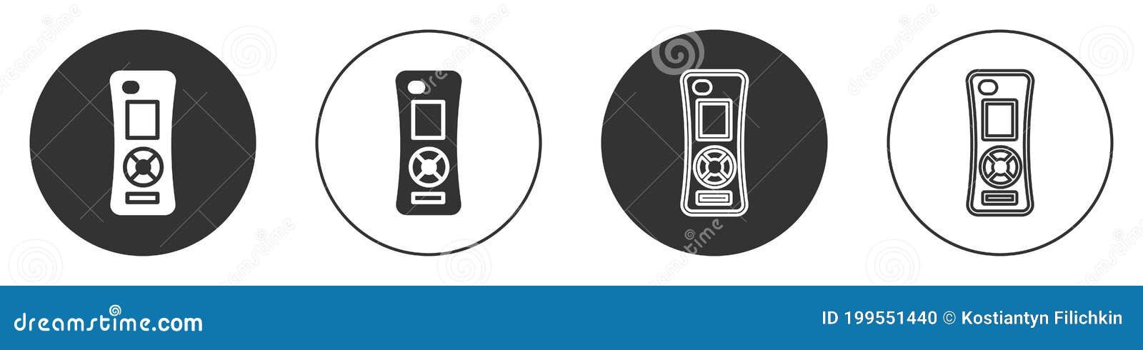 Black Remote Control Icon Isolated on White Background. Circle Button ...