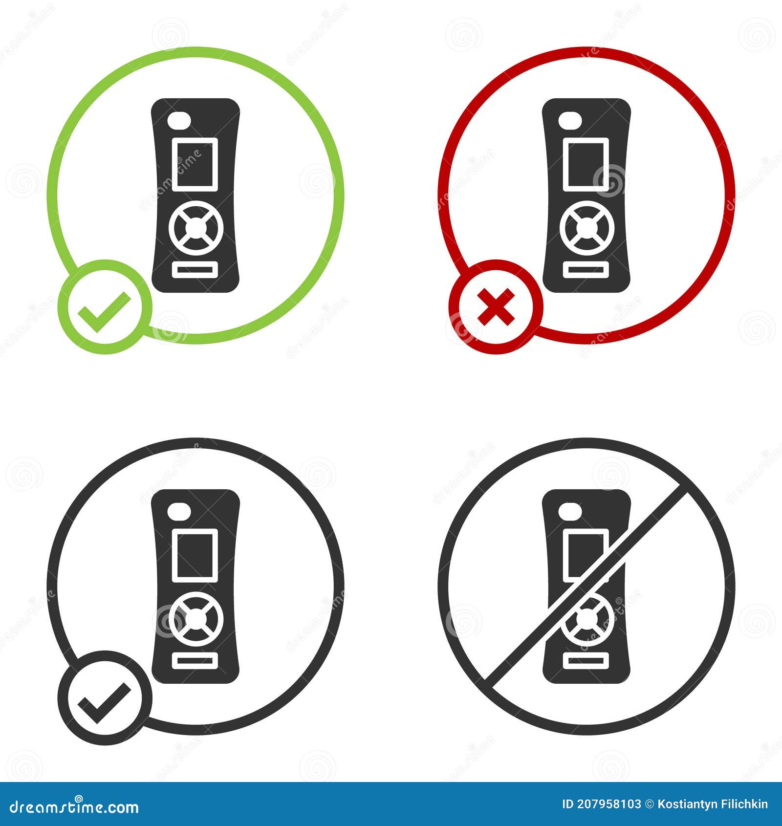 Black Remote Control Icon Isolated on White Background. Circle Button ...