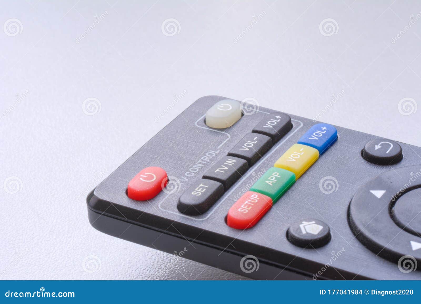 Black Remote Control on White Background Closeup with Copyspace Stock ...