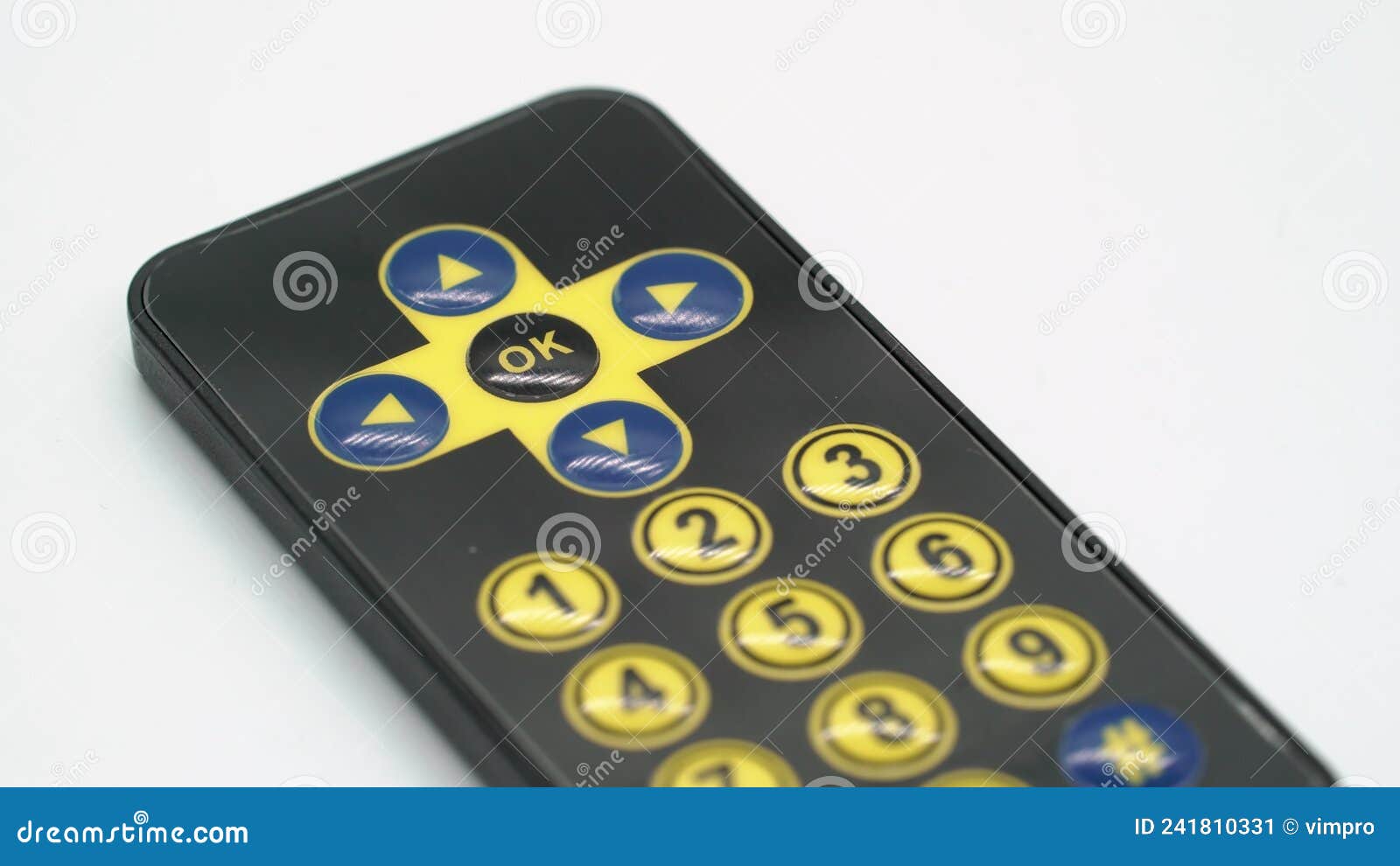 Black Remote Controller for Electronic Device or TV. Yellow Sensor ...