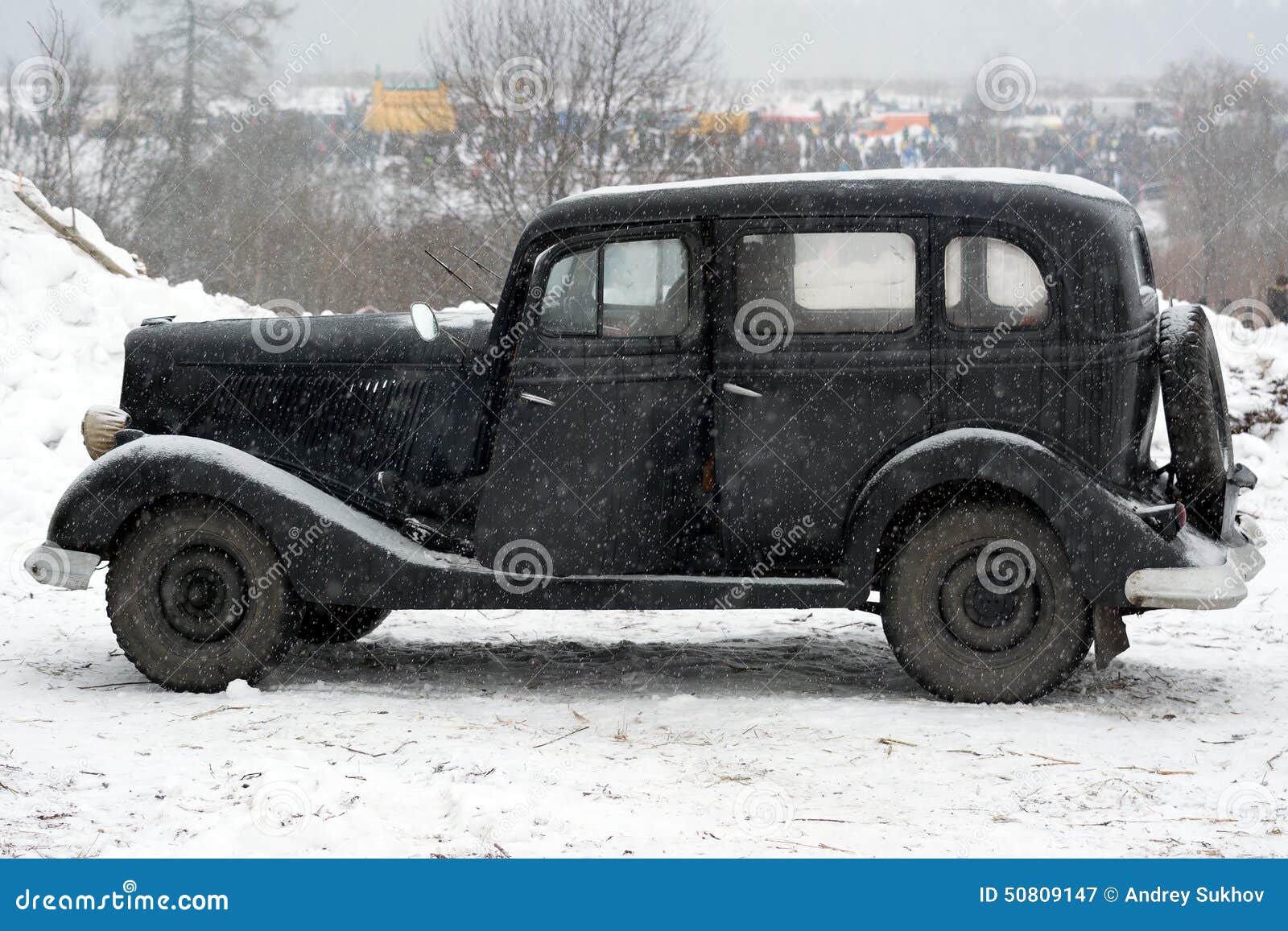 Black retro car, side view stock image. Image of view - 50809147