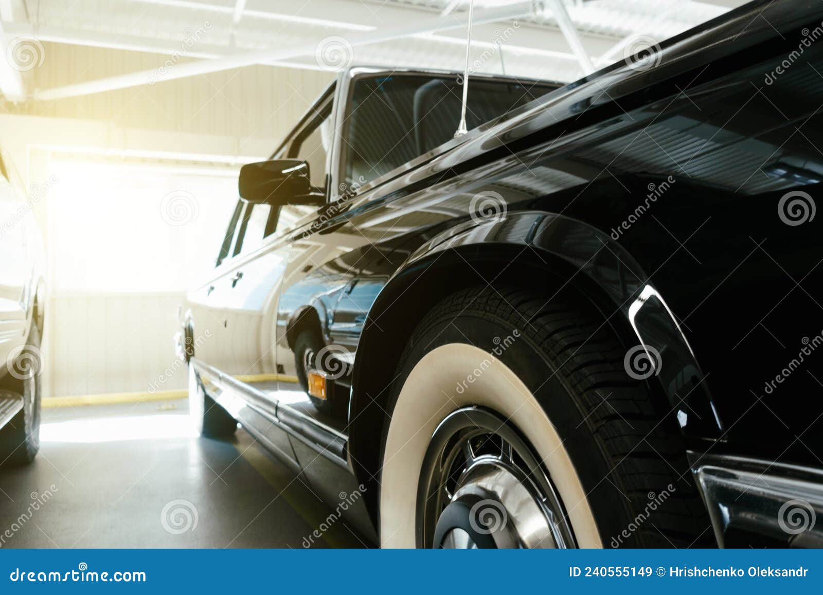 Black Retro Limousine. Side View Stock Image - Image of engine, great ...