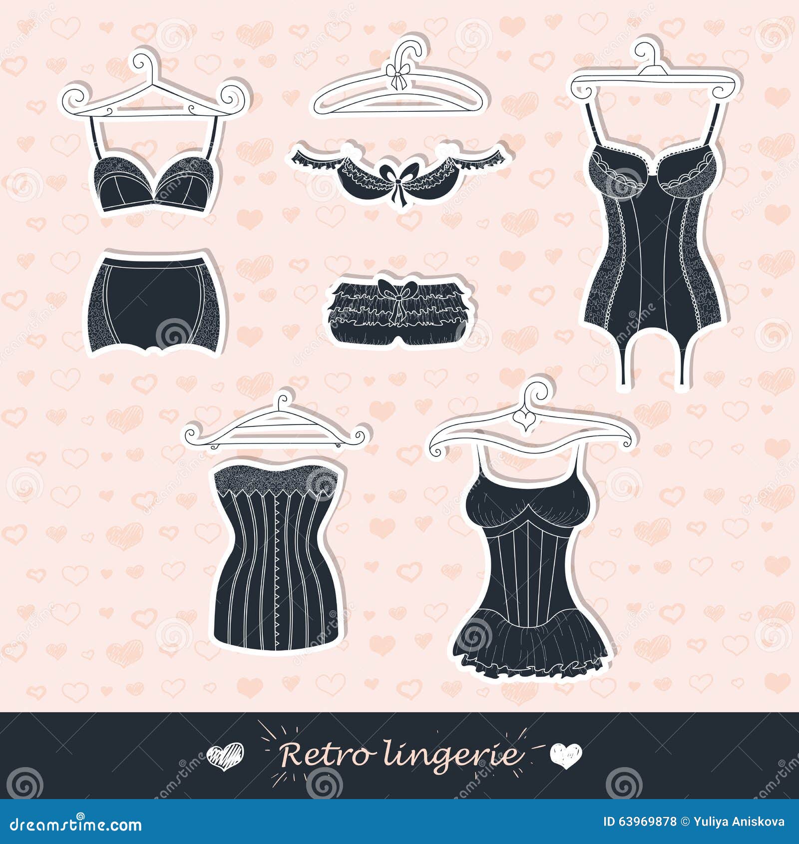 Black Retro Lingerie. Hand Drawing Stock Illustration - Illustration of ...