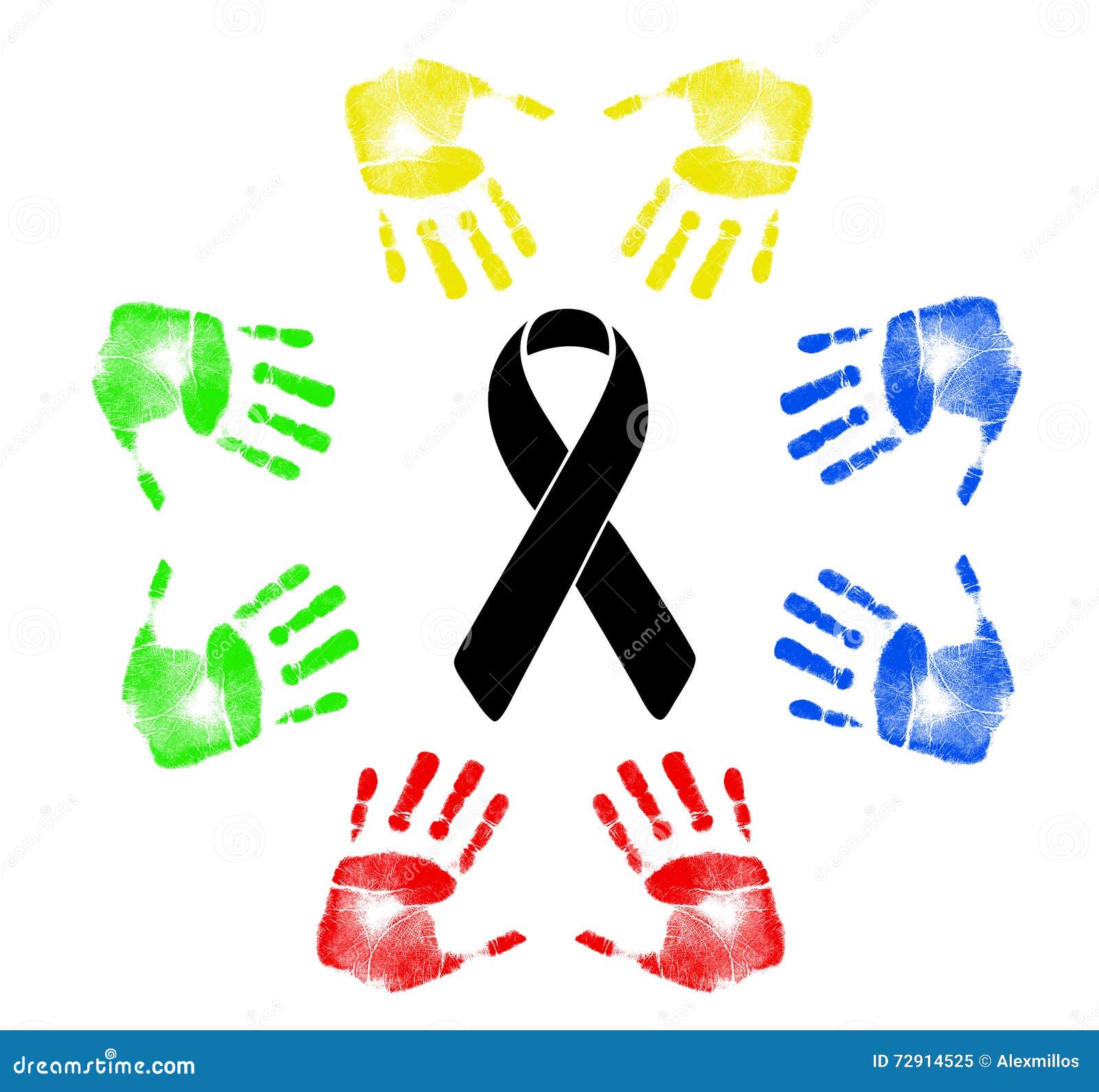 Black Ribbon Inside Diversity Hands. Stock Illustration - Illustration ...