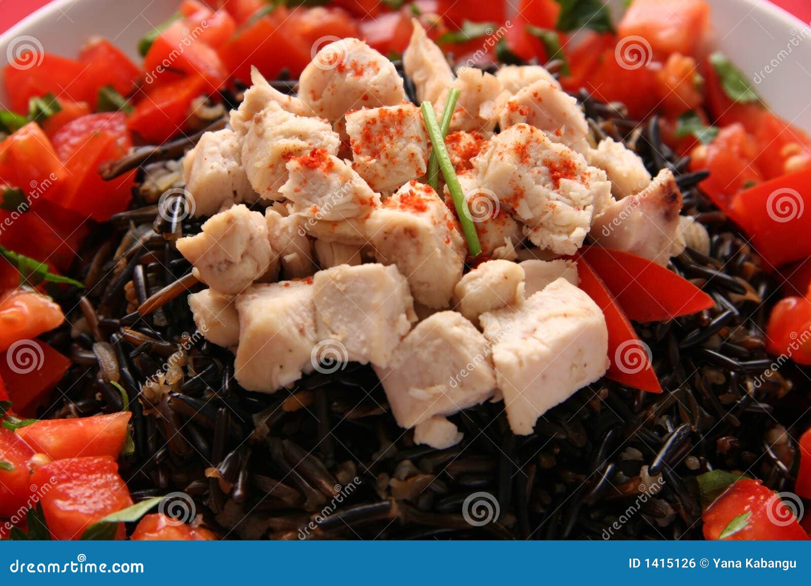 Black rice and chicken. stock photo. Image of plate, eating - 1415126