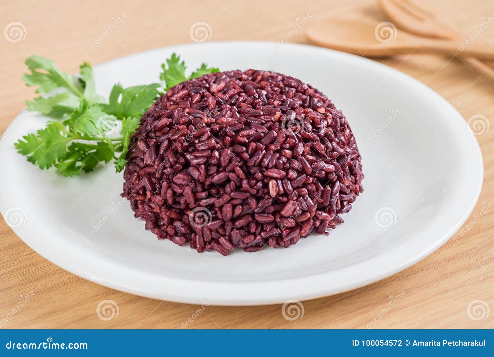 Black Rice Cooked on White Plate Stock Photo - Image of cooked, dish ...