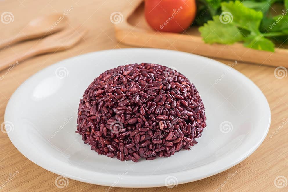 Black Rice Cooked on White Plate Stock Photo - Image of brown, cuisine ...
