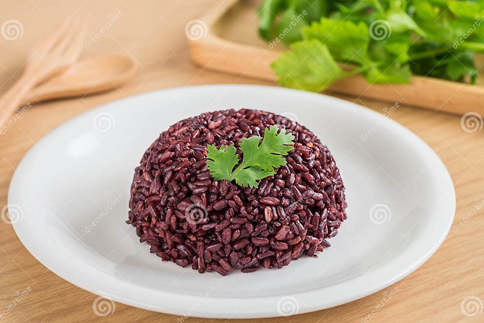 Black Rice Cooked on White Plate Stock Image - Image of seed, indian ...