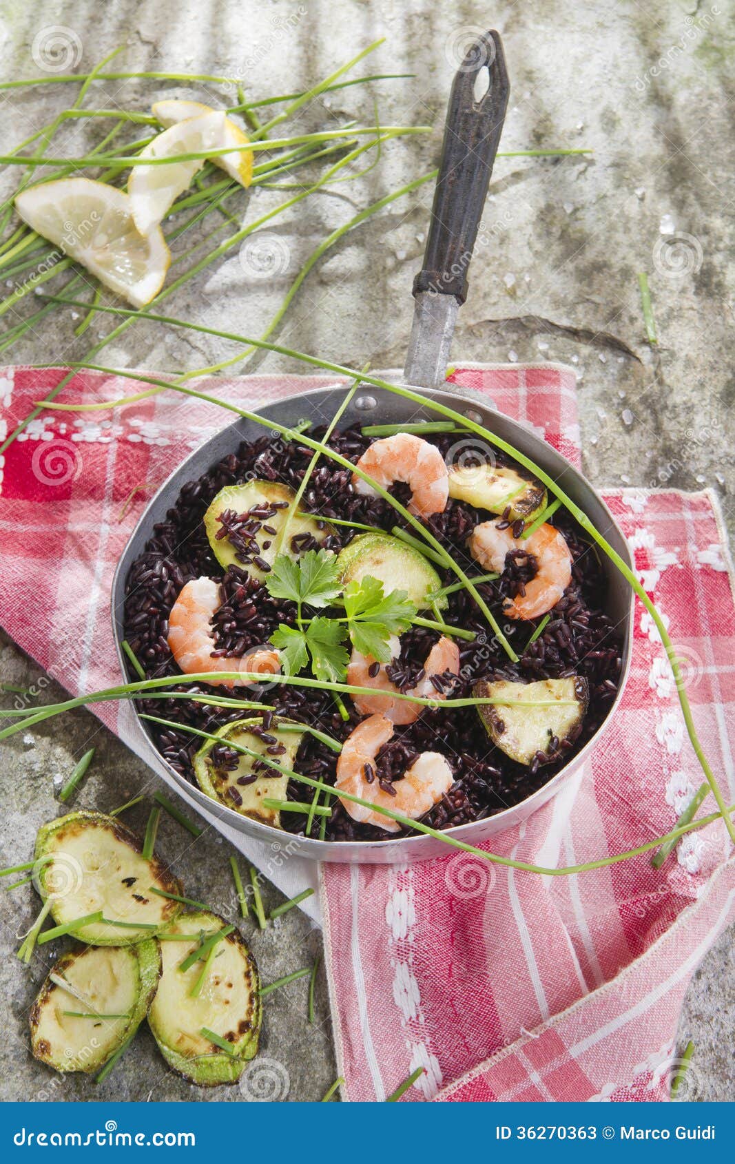Black Rice with Shrimp and Zucchini Stock Image - Image of closeup ...