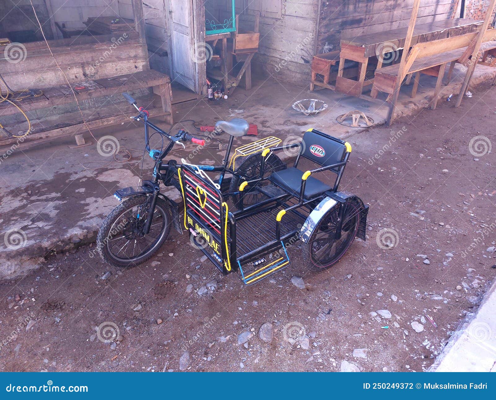 Black rickshaw front view editorial photography. Image of indonesia ...