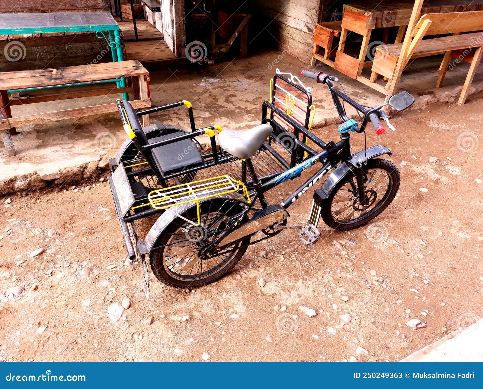 Black rickshaw side view editorial stock photo. Image of front - 250249363