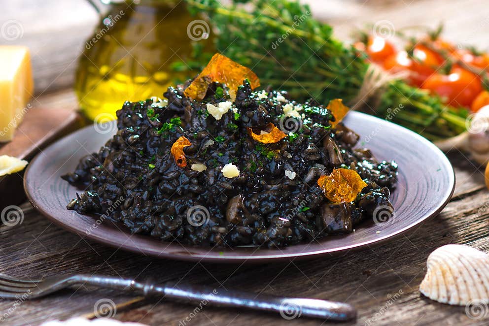 Black Risotto stock photo. Image of healthy, plate, salad - 60822798
