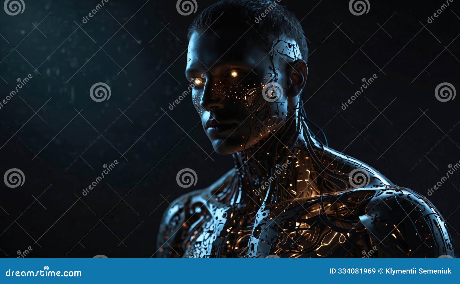 Evil AI Humanoid Robot Thinking And Plotting Stock Image ...
