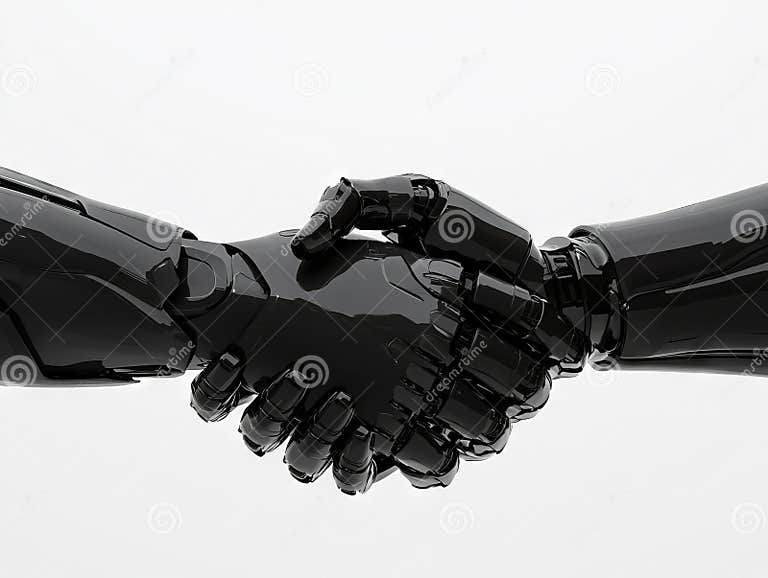 A Black Robot Hand Shaking Another Hand in a Handshake Stock Image ...