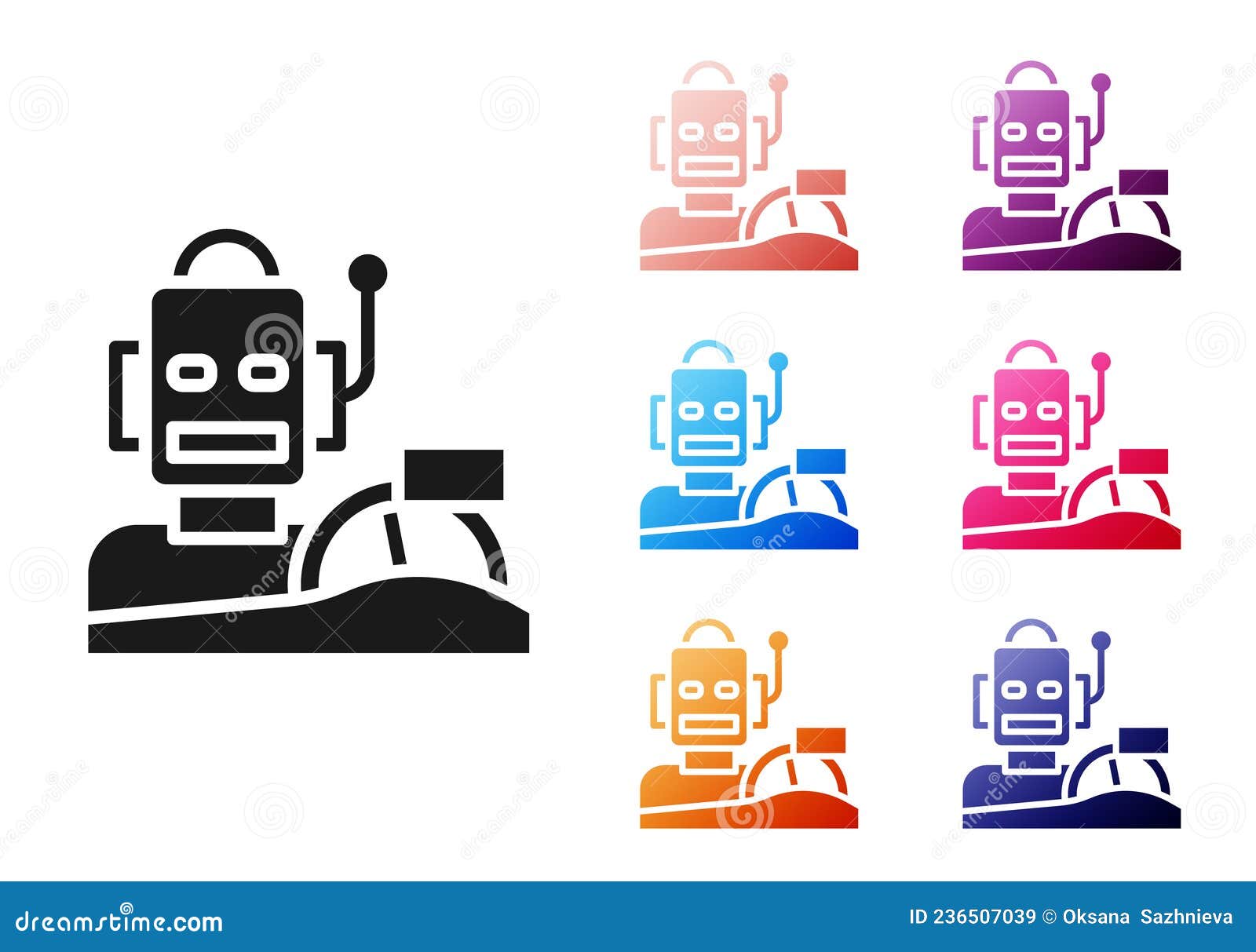 Black Robot Humanoid Driving a Car Icon Isolated on White Background ...