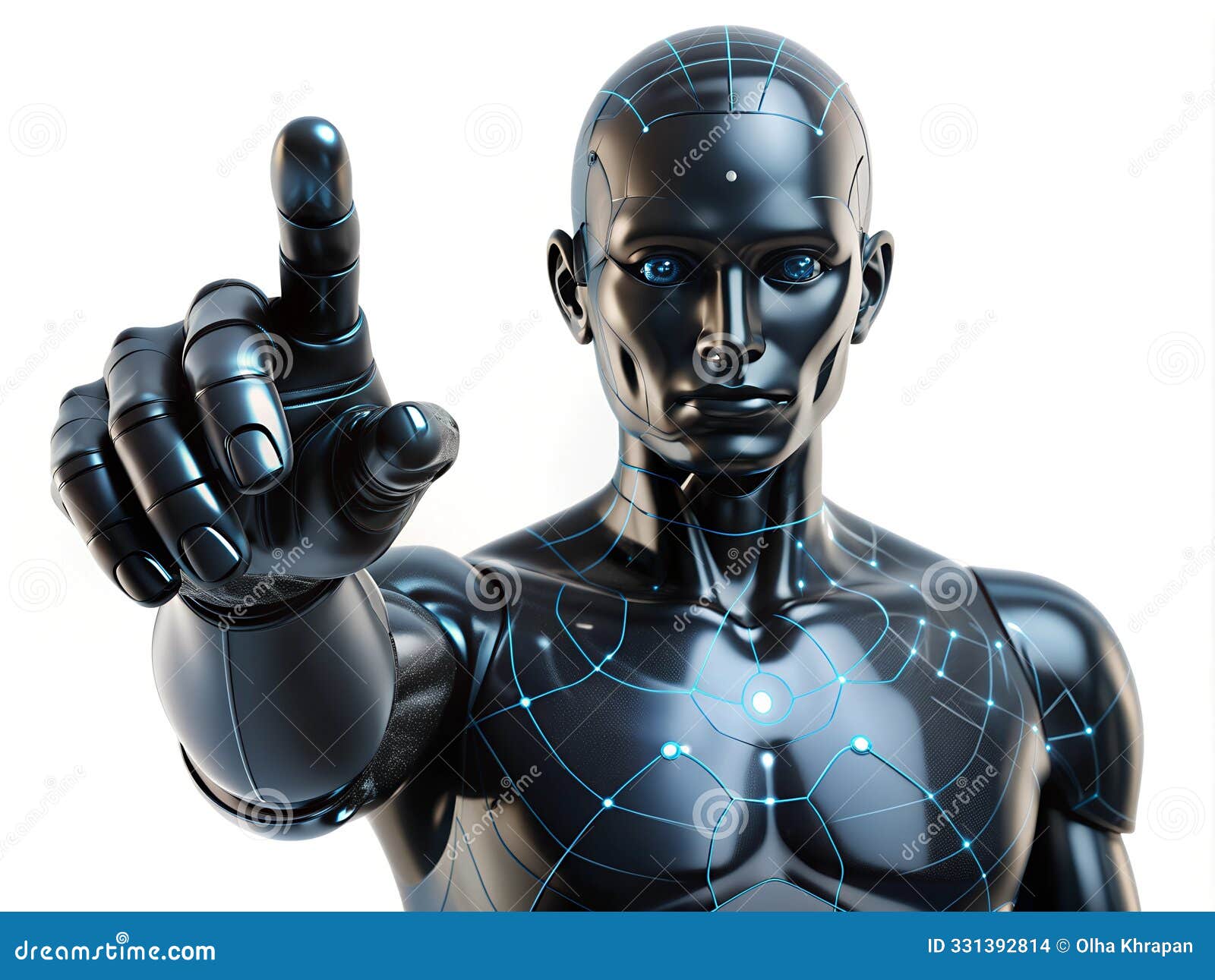 Black Robot with Sleek Futuristic Design Points Forward Stock ...