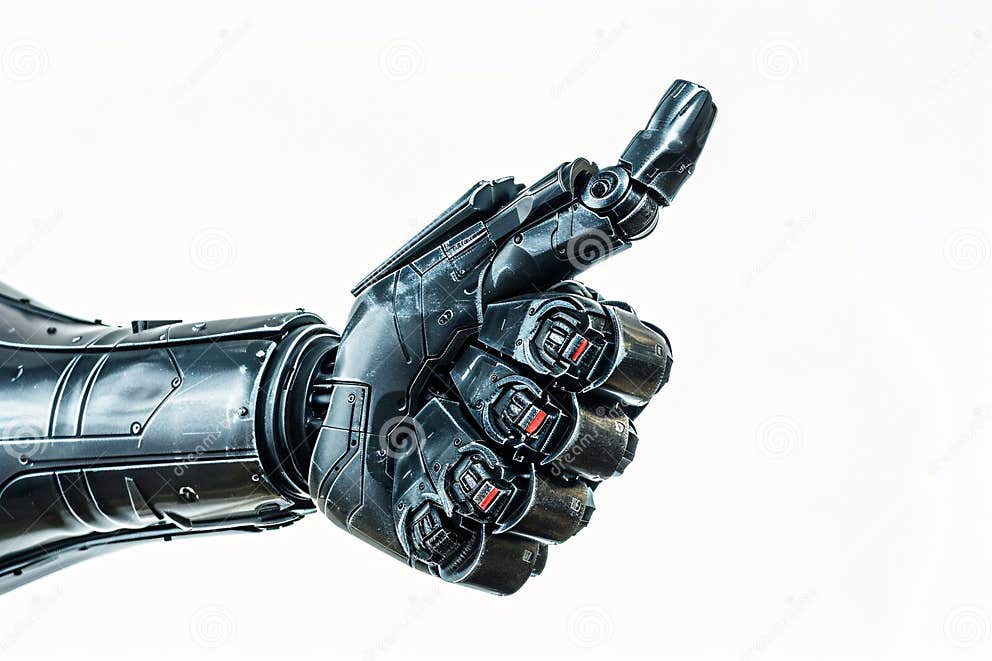 Black Robotic Bionic Arm Thumbs Up Isolated on White Stock Illustration ...