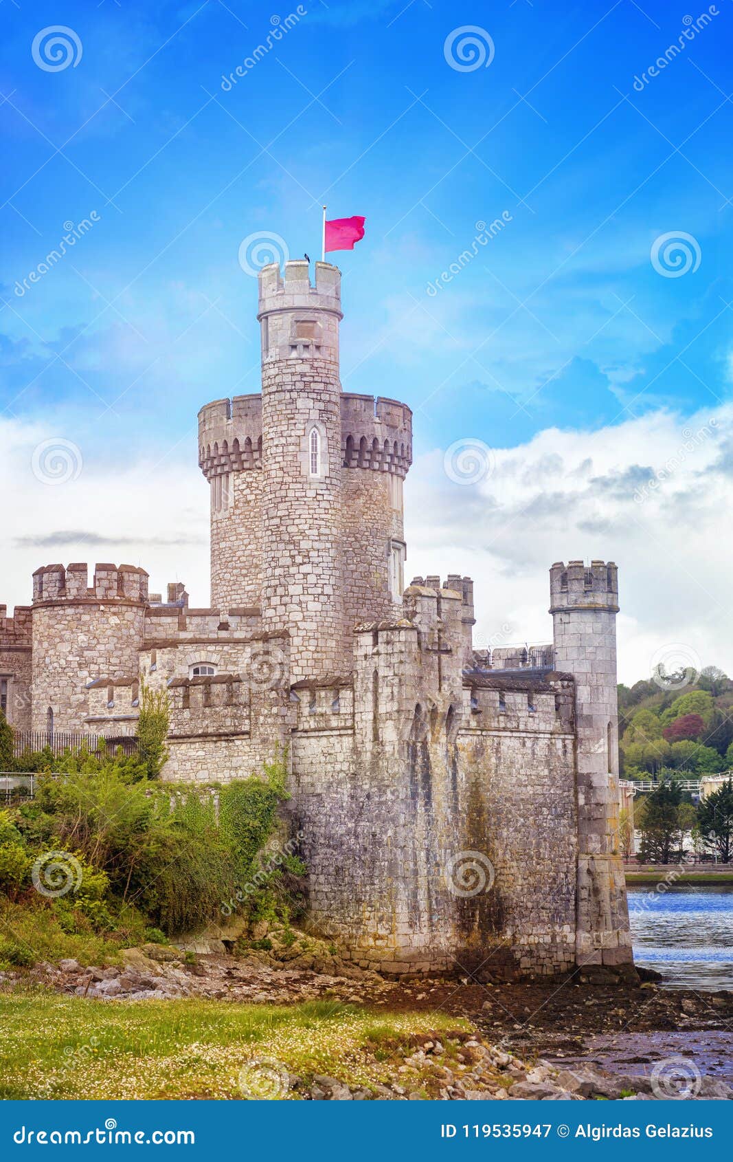 Black Rock Castle with Red Flag in a Cork Stock Image - Image of europe ...