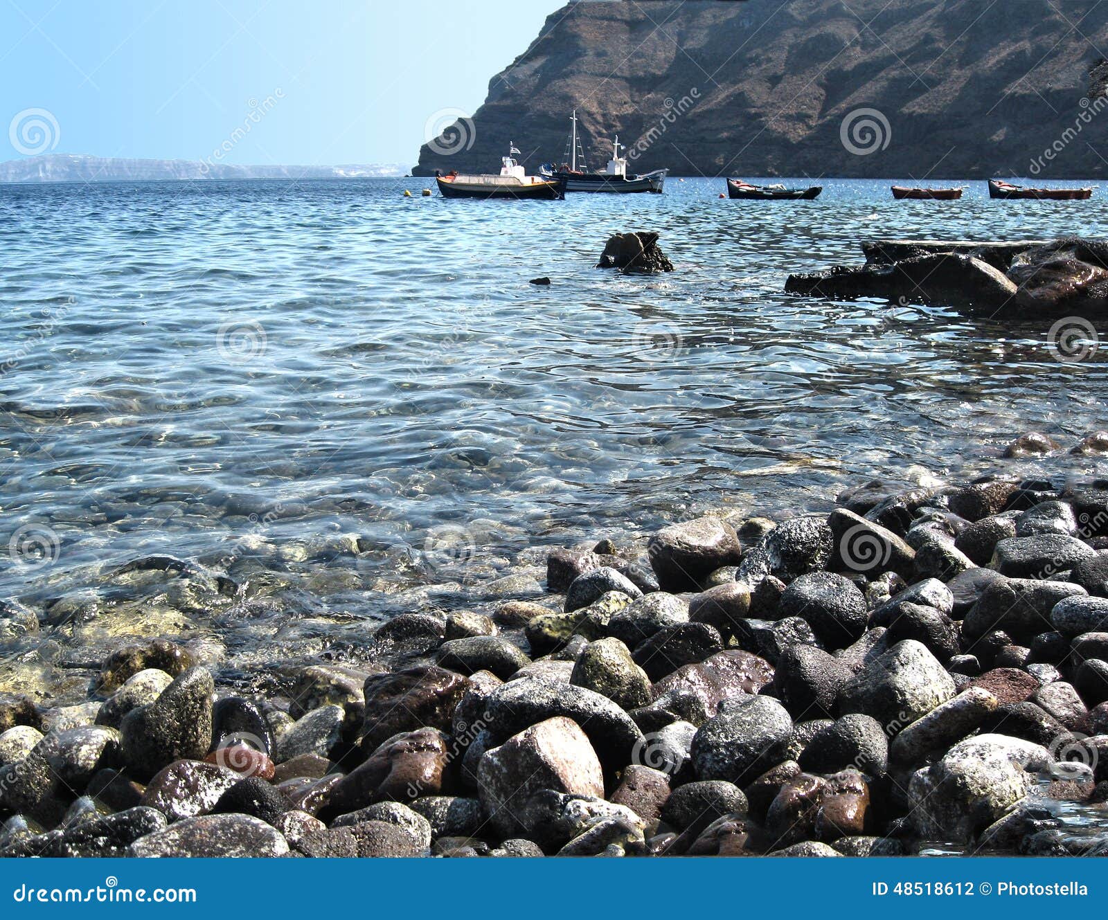 Black Rocks at Santorini Island Greece Stock Photo - Image of boat ...