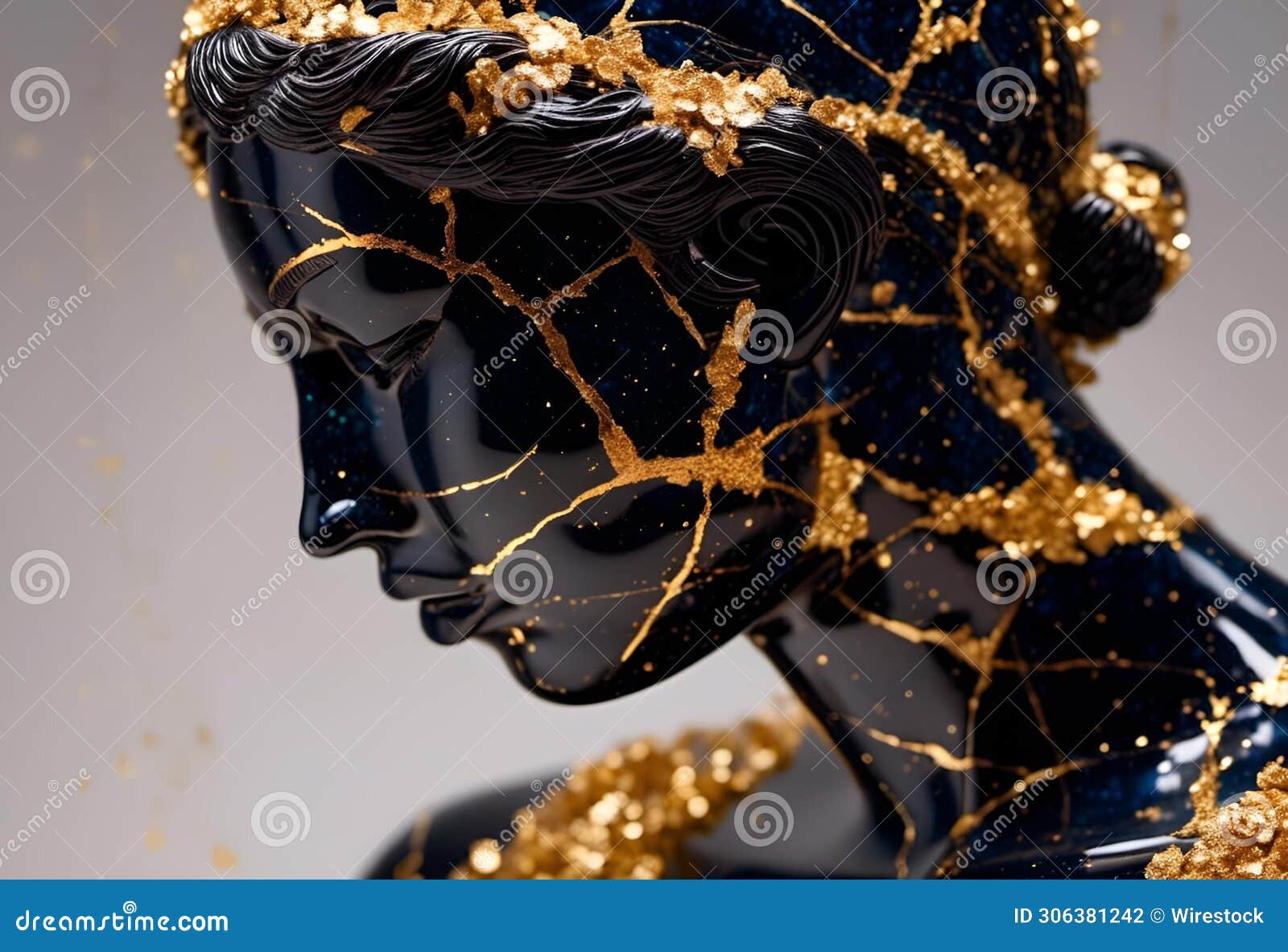 Black Roman Statue in Kintsugi Style, AI-generated. Stock Illustration ...