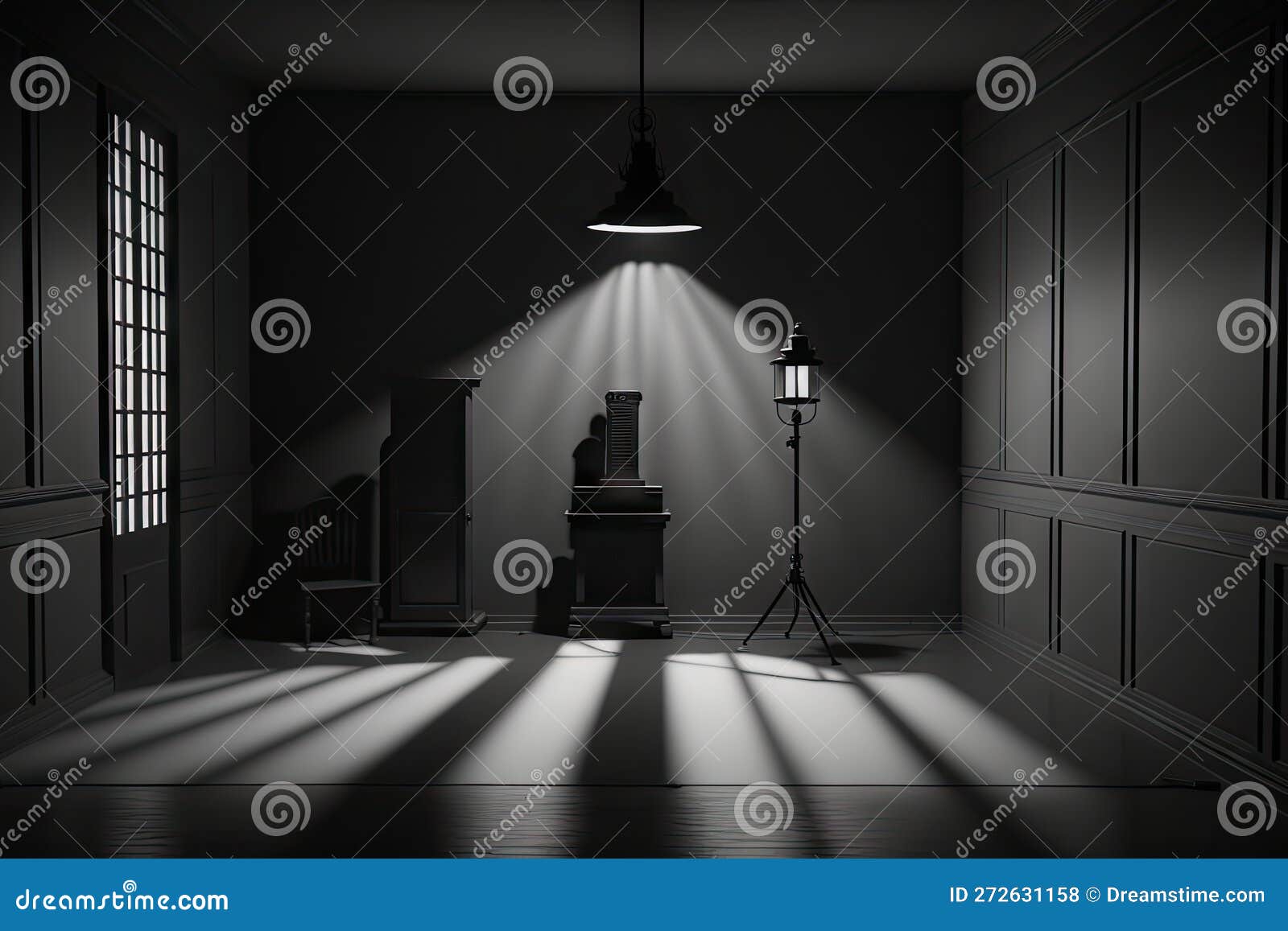A Black Room with Dramatic Lighting, Featuring a Single Spotlight and ...