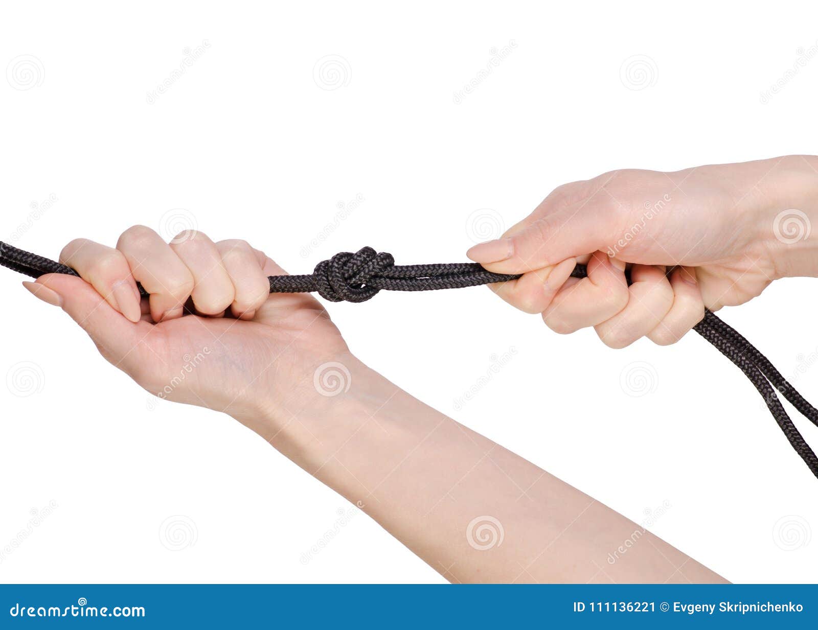 Black rope knot in hands stock image. Image of concept - 111136221