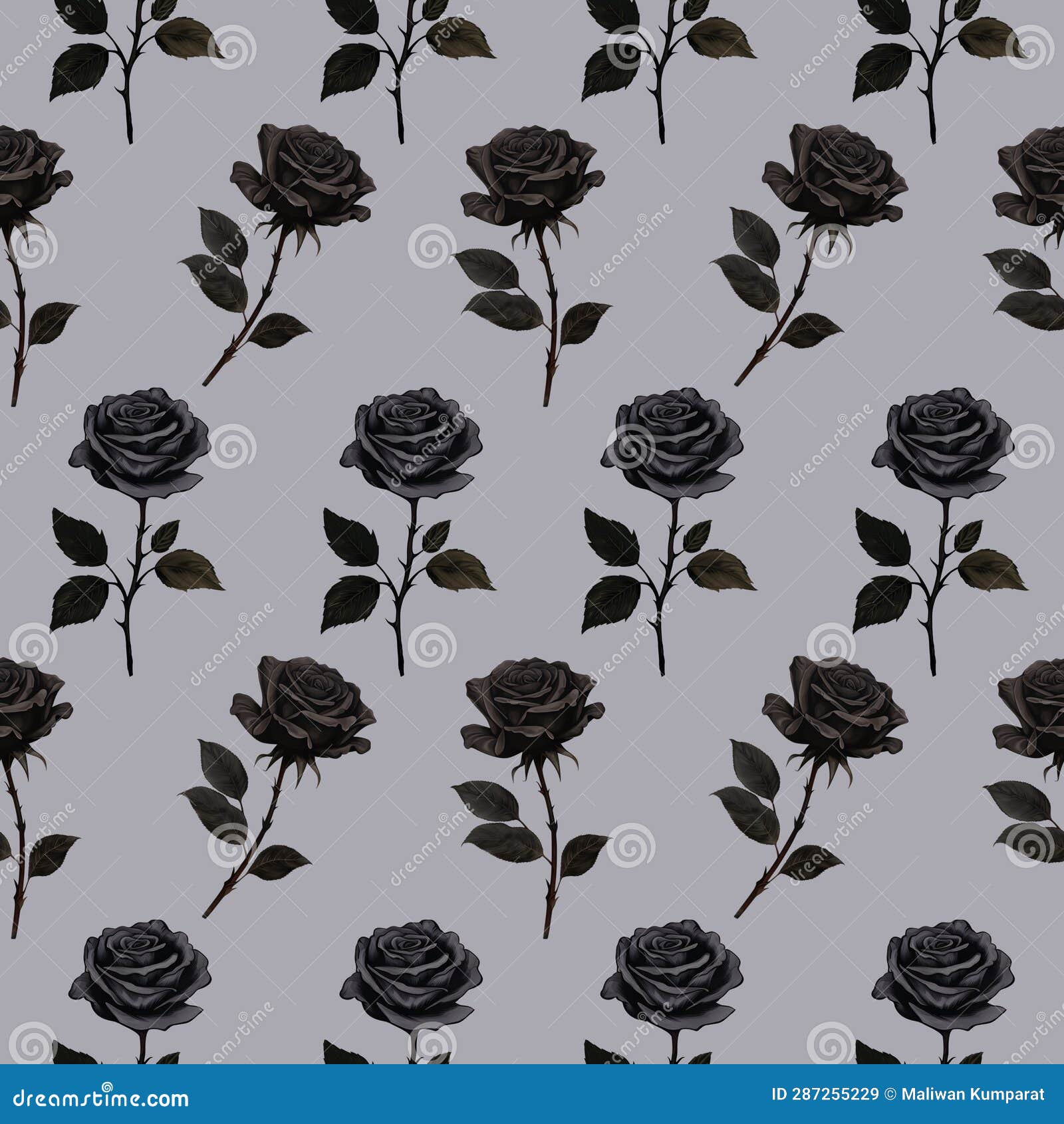 Black Rose on Gray Background for Fabric Pattern Stock Illustration ...