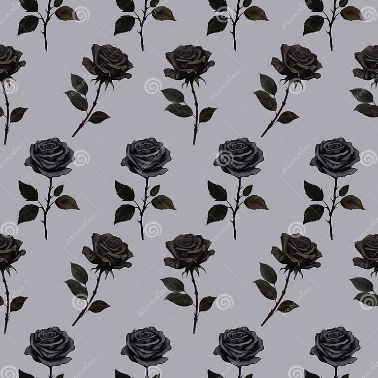 Black Rose on Gray Background for Fabric Pattern Stock Illustration ...