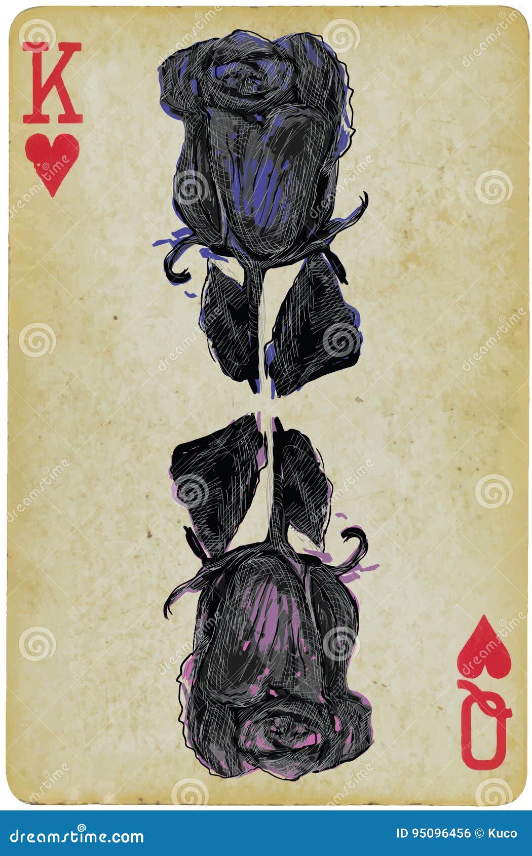 Black Rose, on a Playing Card - an Hand Drawn Vector. Stock Vector ...